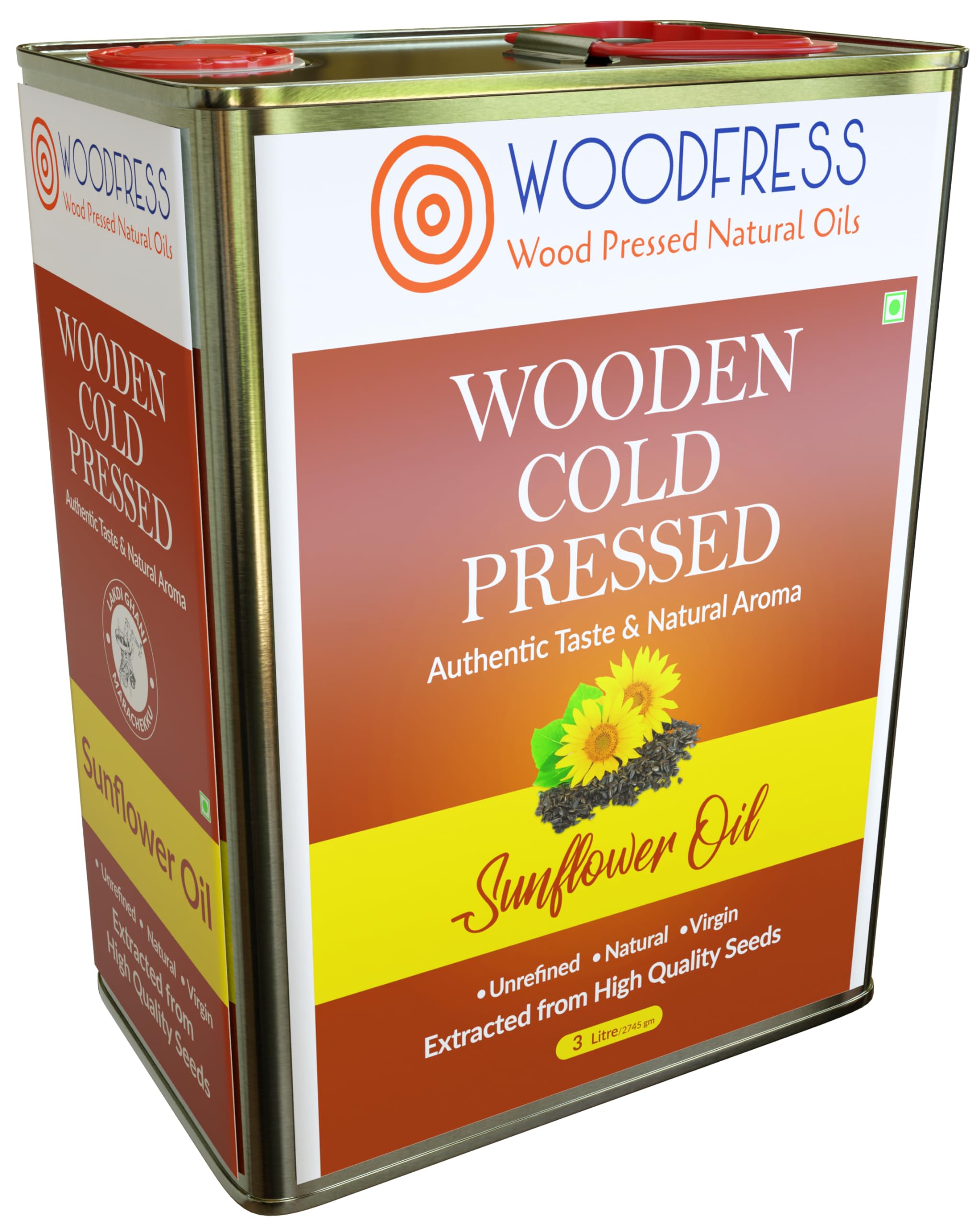 WOODFRESS Pure Wood Pressed Cold Pressed Sunflower Oil - 3 Litre ...