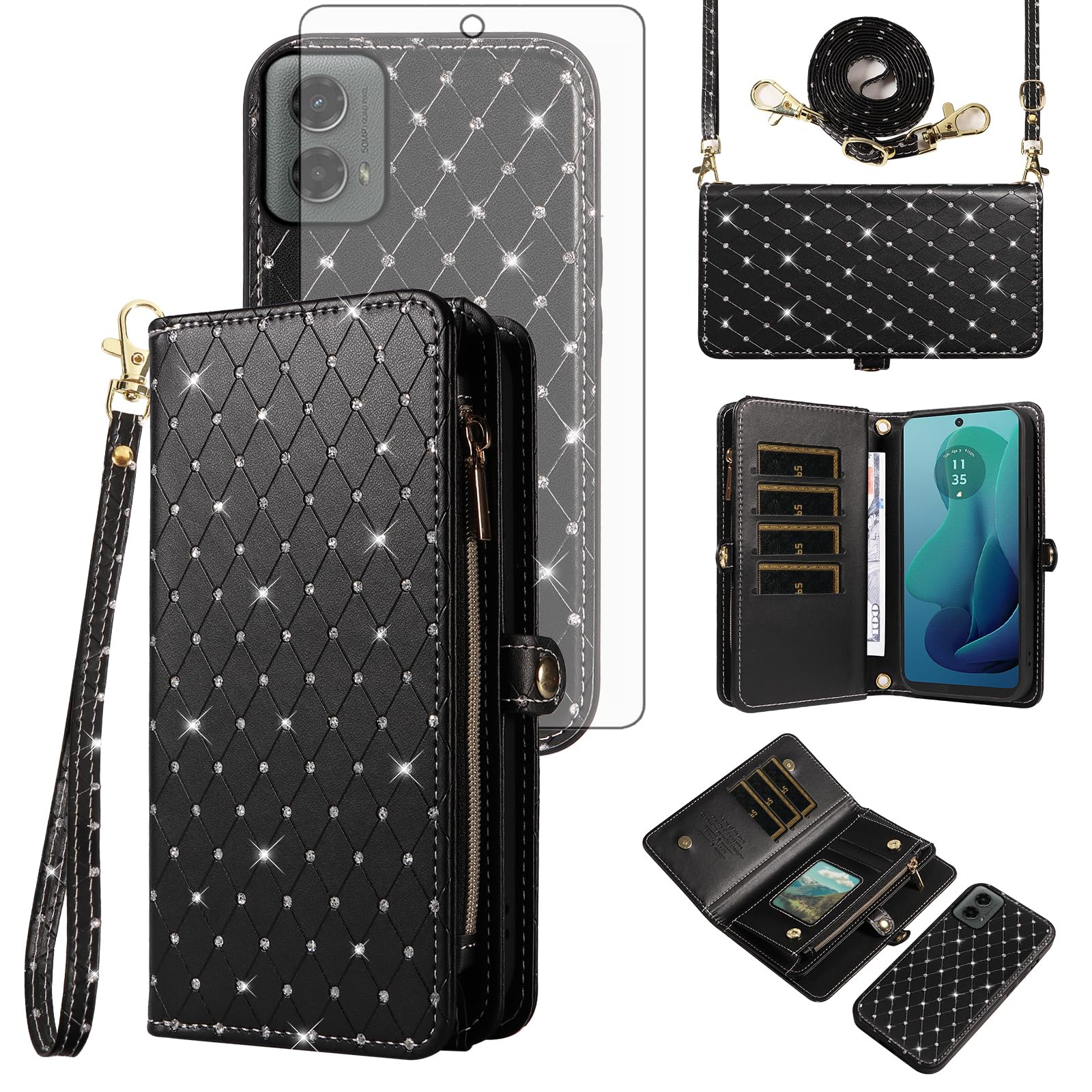 Amazon.com: Asuwish Phone Case for Motorola Moto G 5G 2024 Zipper ...