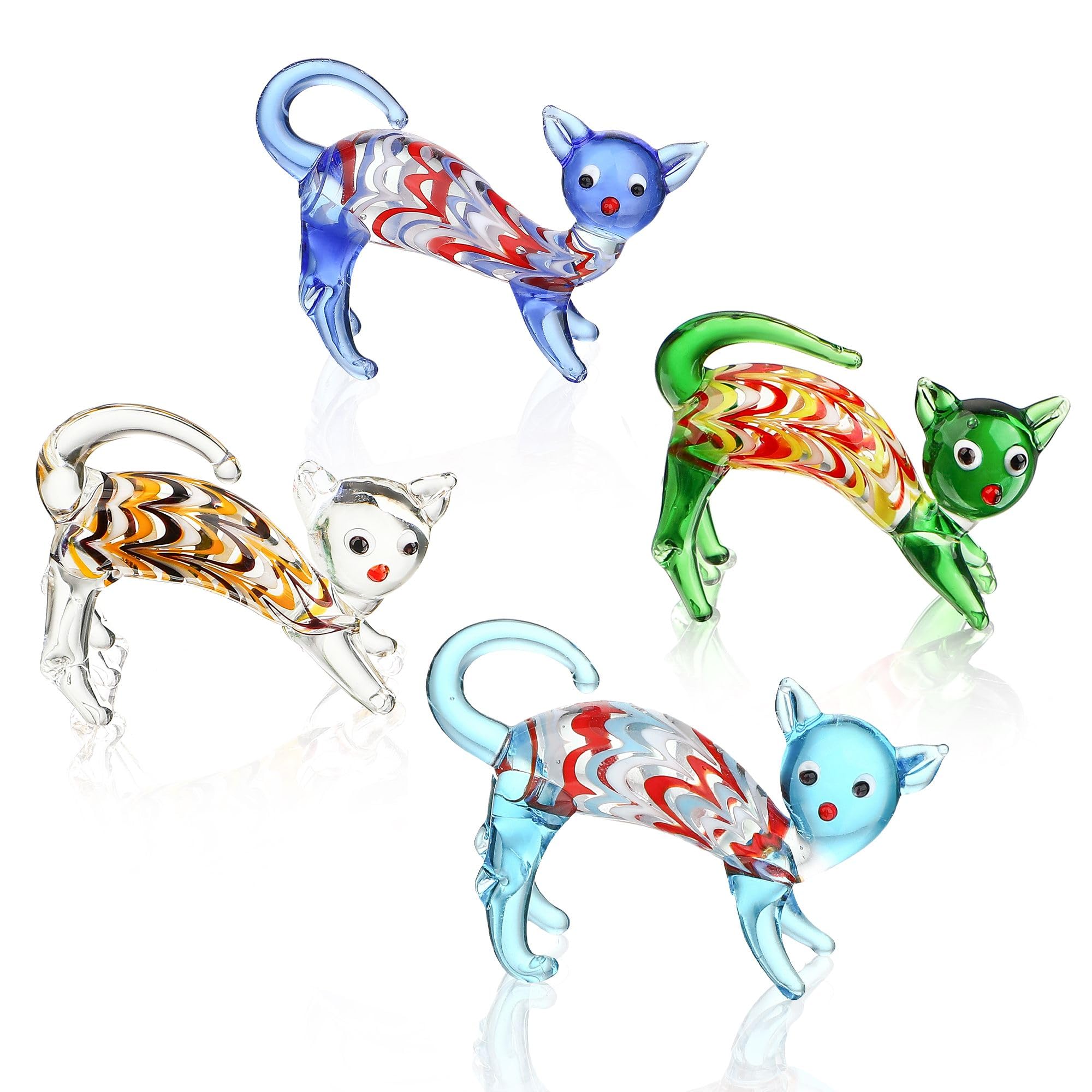 Amazon.com: HDCRYSTALGIFTS 4PCS Hand Blown Glass Cat Figurines ...