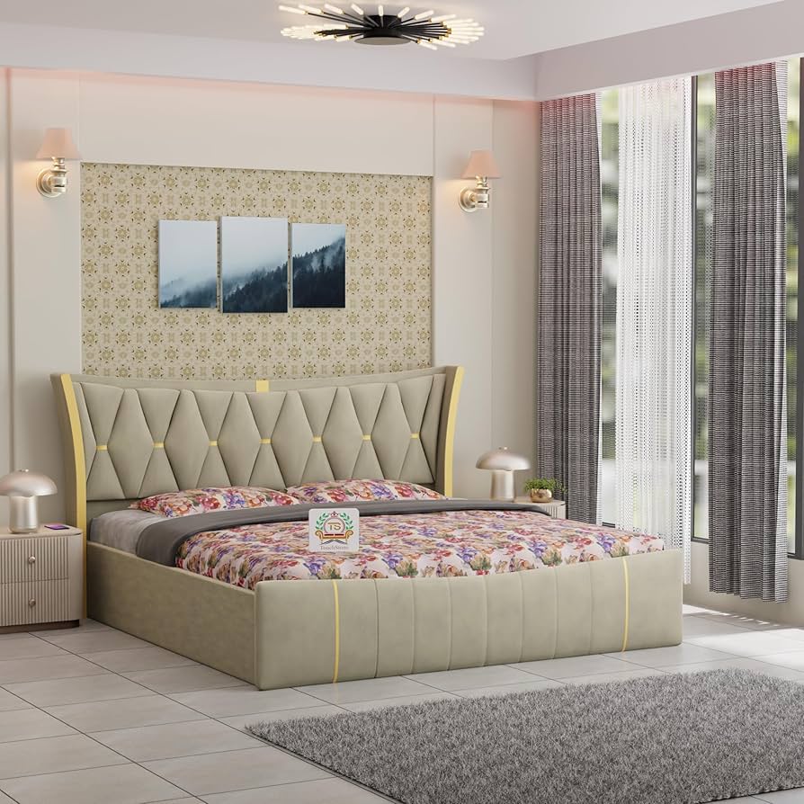 TreeFry Solid Wood King Size Bed with Storage | Upholstered Double Bed ...