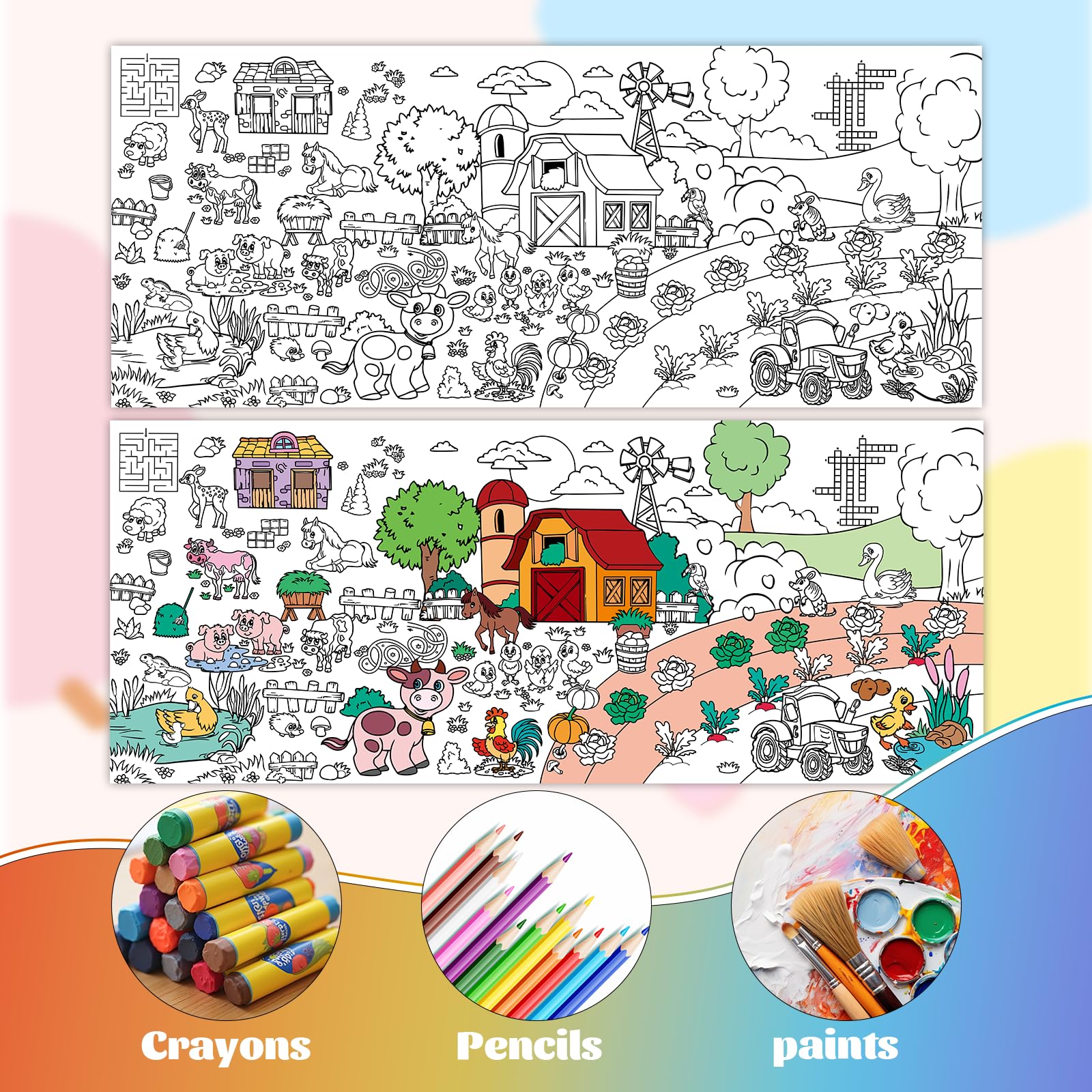 Coloring Tablecloth For Party Farm Animals Giant Coloring Poster For ...