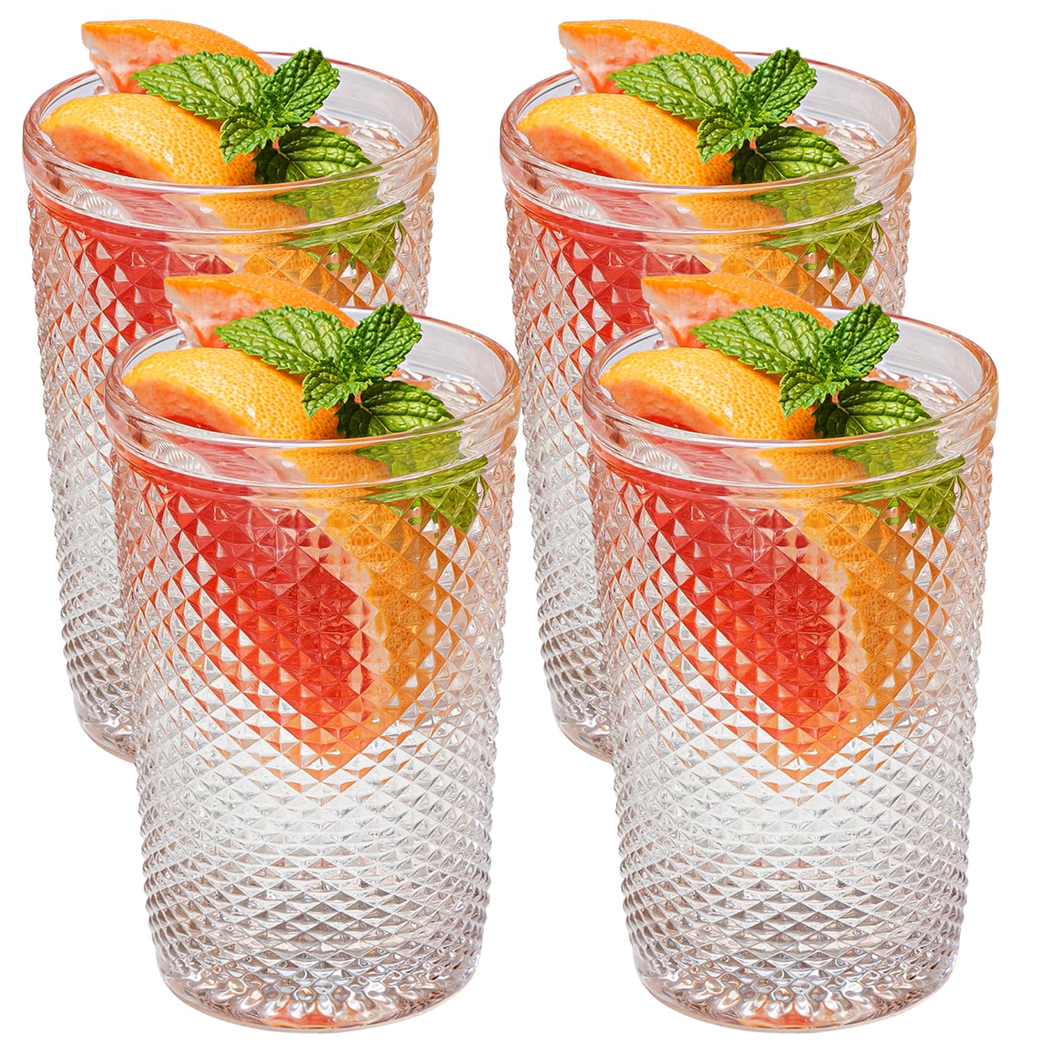 Hobnail Drinking Glasses Set of,12 Oz Clear Drink Glass for Cocktail ...