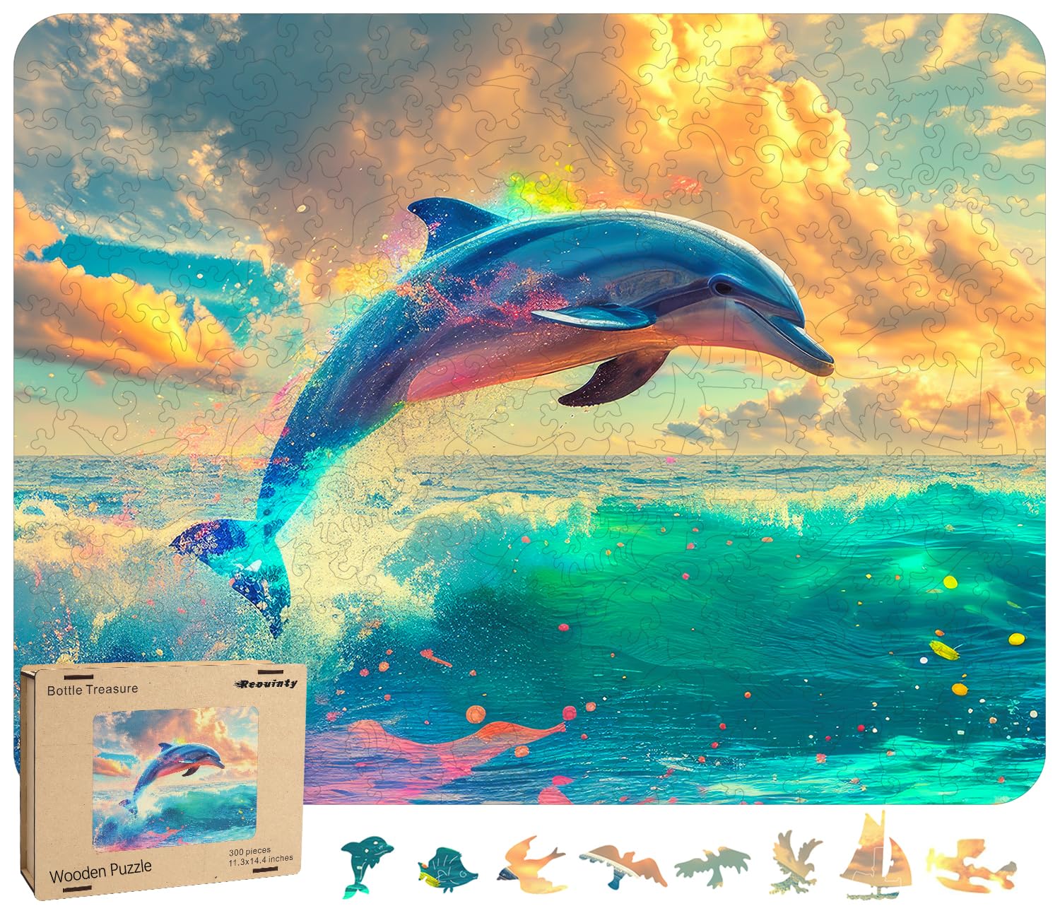 Amazon.com: Reouinty Wooden Puzzle for Adults, Dolphin Wooden Jigsaw ...