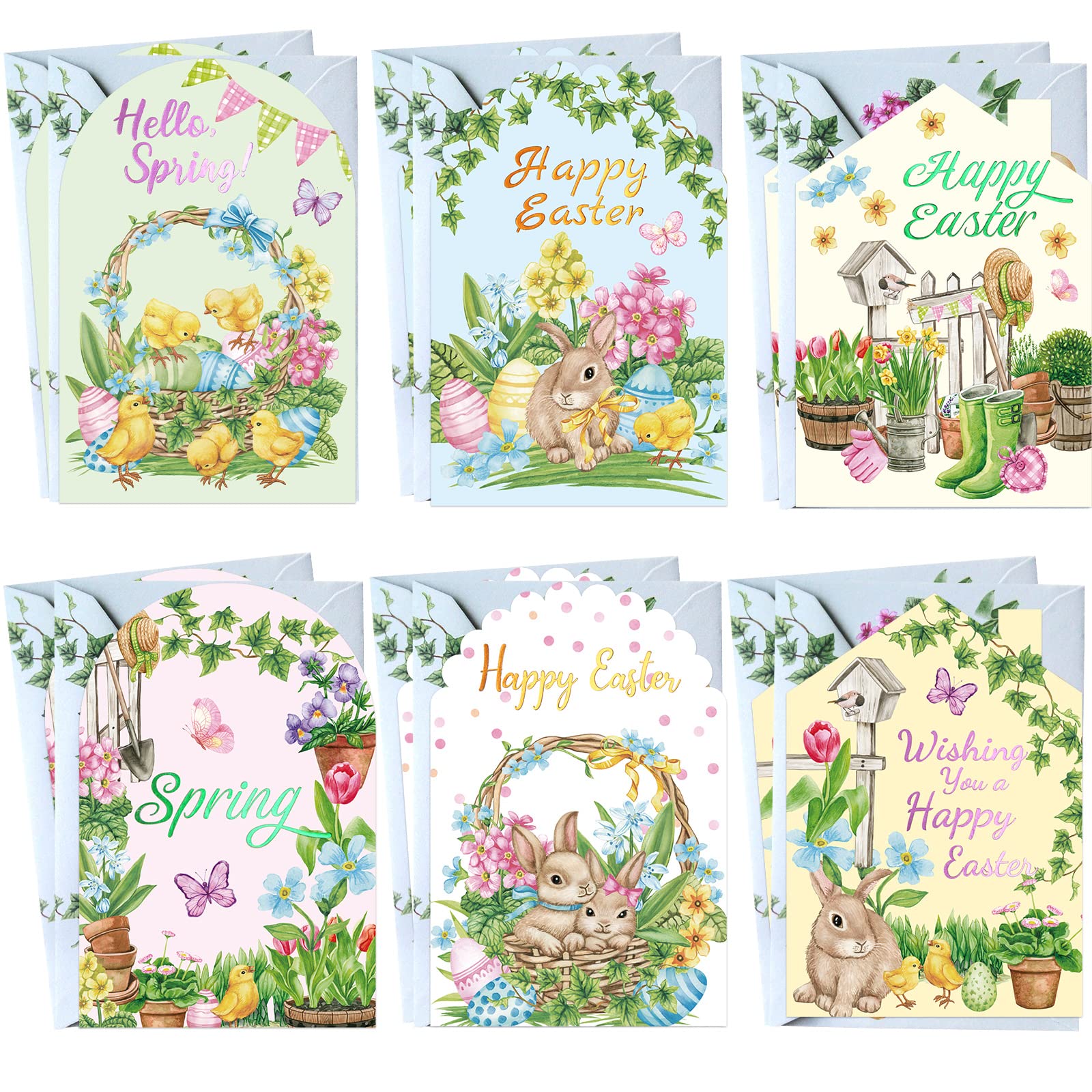 Amazon.com : Easter Greeting Cards with Envelopes 12PCS Foil Die-Cut ...