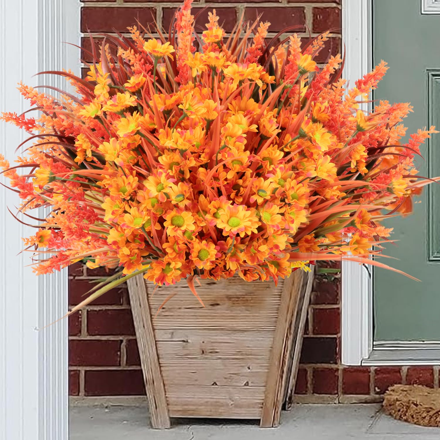 Fall Artificial Flowers Plants Outdoor UV Resistant No Fade, 12 Bundles ...