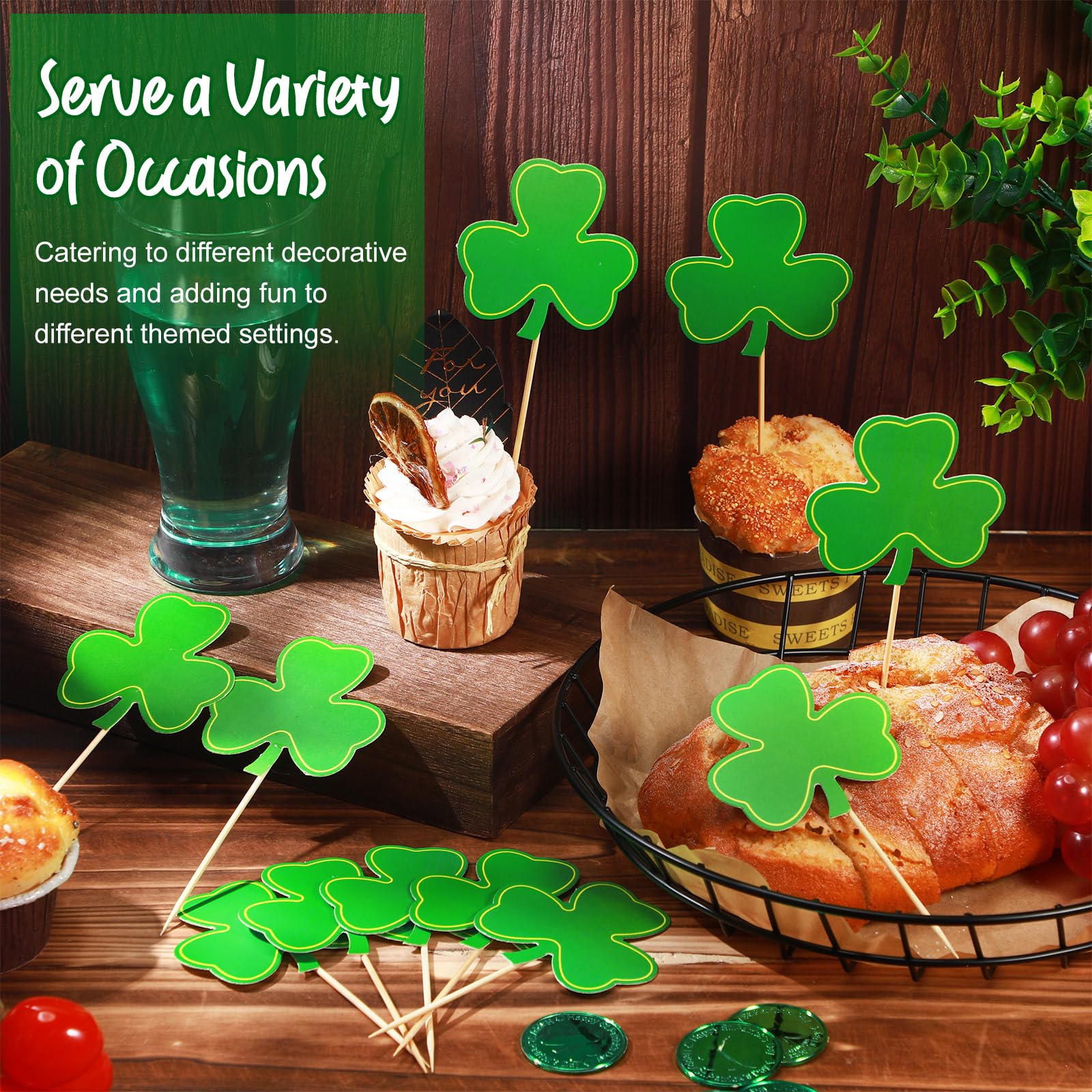 Snapklik.com : Weysat 60 Pcs 2.76 In Large Clover Cupcake Toppers, St ...