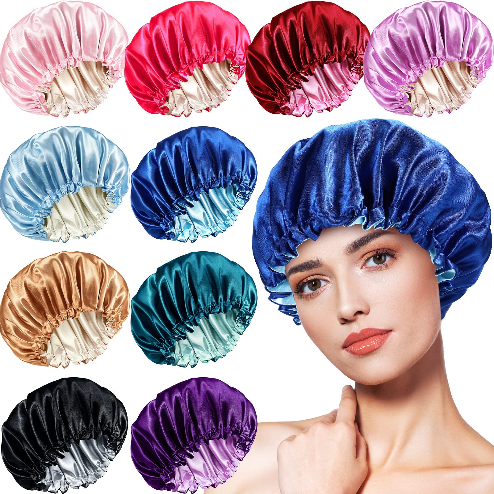 Amazon.com : 10 Pcs Satin Silk Bonnet for Sleeping Hair Bonnets for ...