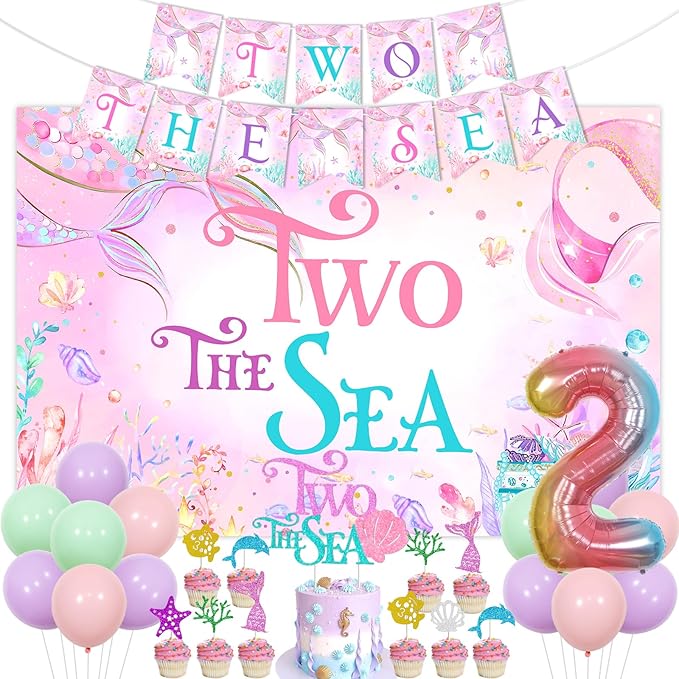 Amazon.com: kreat4joy Mermaid 2nd Birthday Decorations Girl, Two the ...