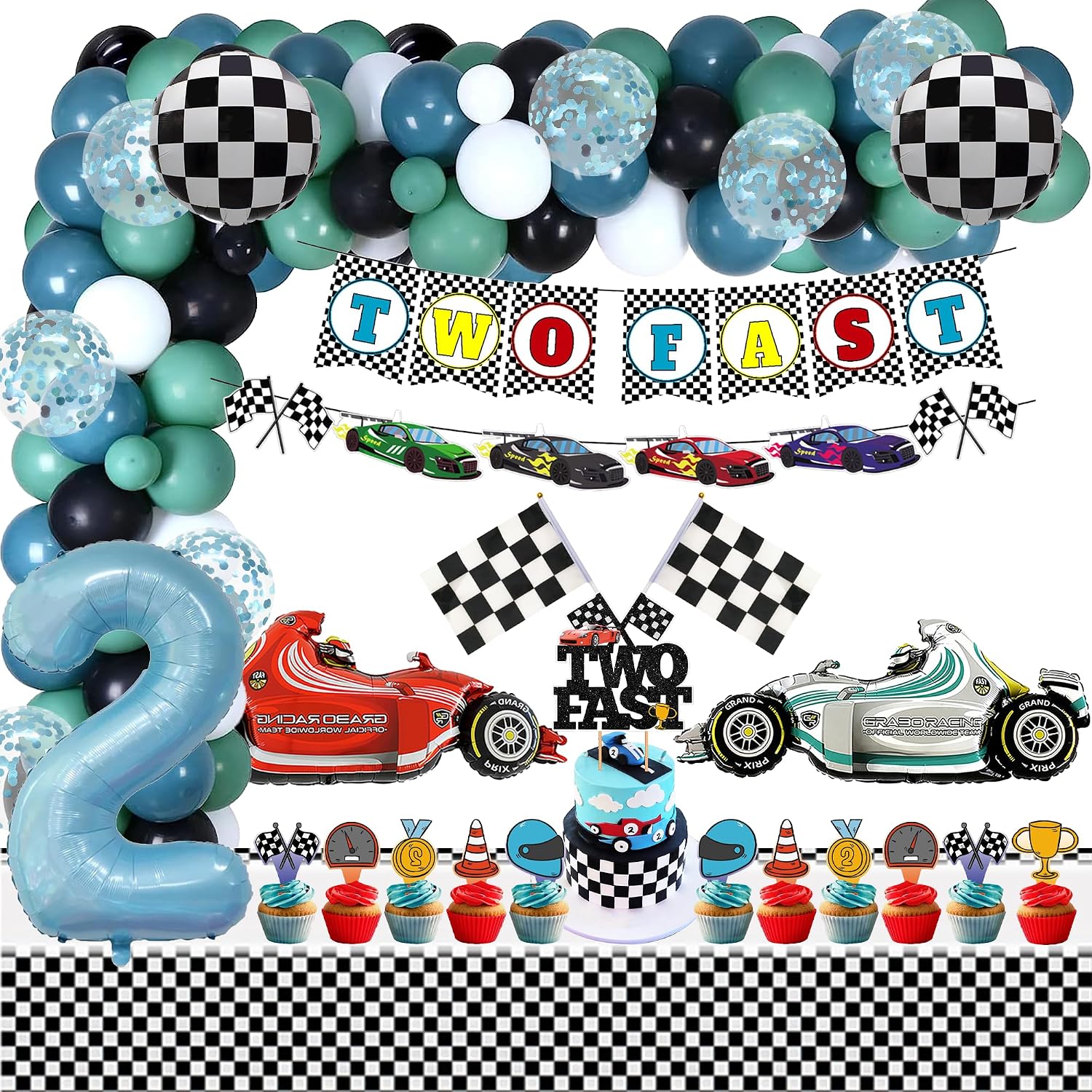 Amazon.com: 110pcs Two Fast Birthday Decorations, Blue Two Fast ...