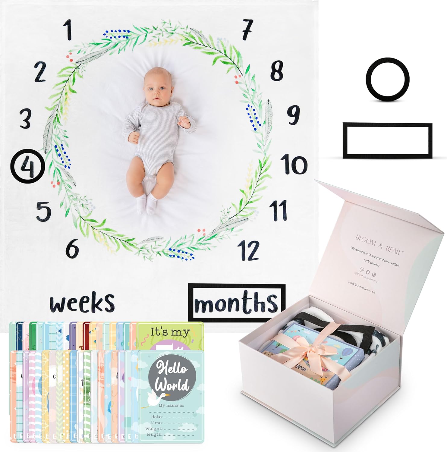 Amazon.com: Bloom & Bear Monthly Baby Milestone Blanket Set and ...