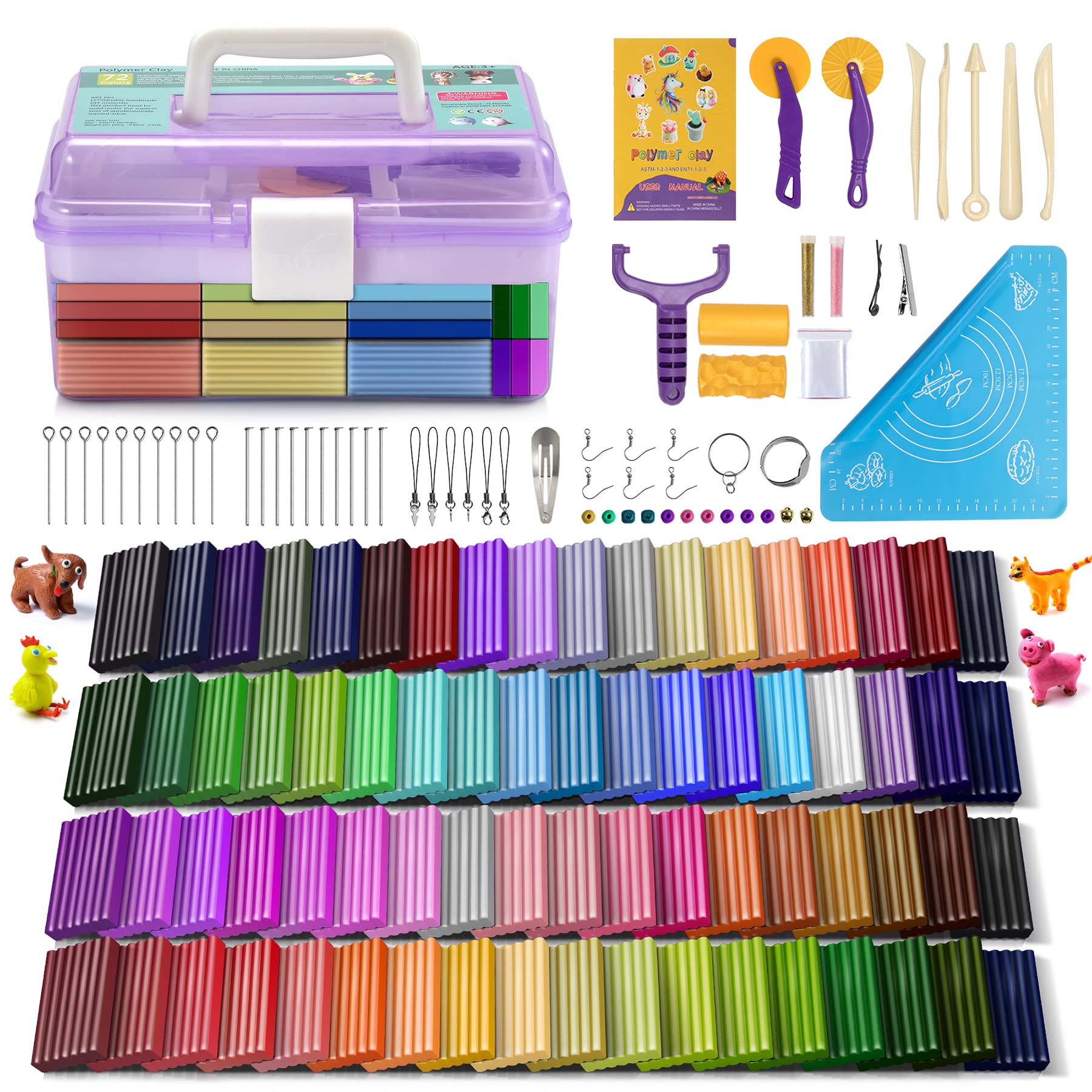 Polymer Clay 72 Colors, Modeling Clay for Kids, Safe ??å Non-Toxic Oven ...