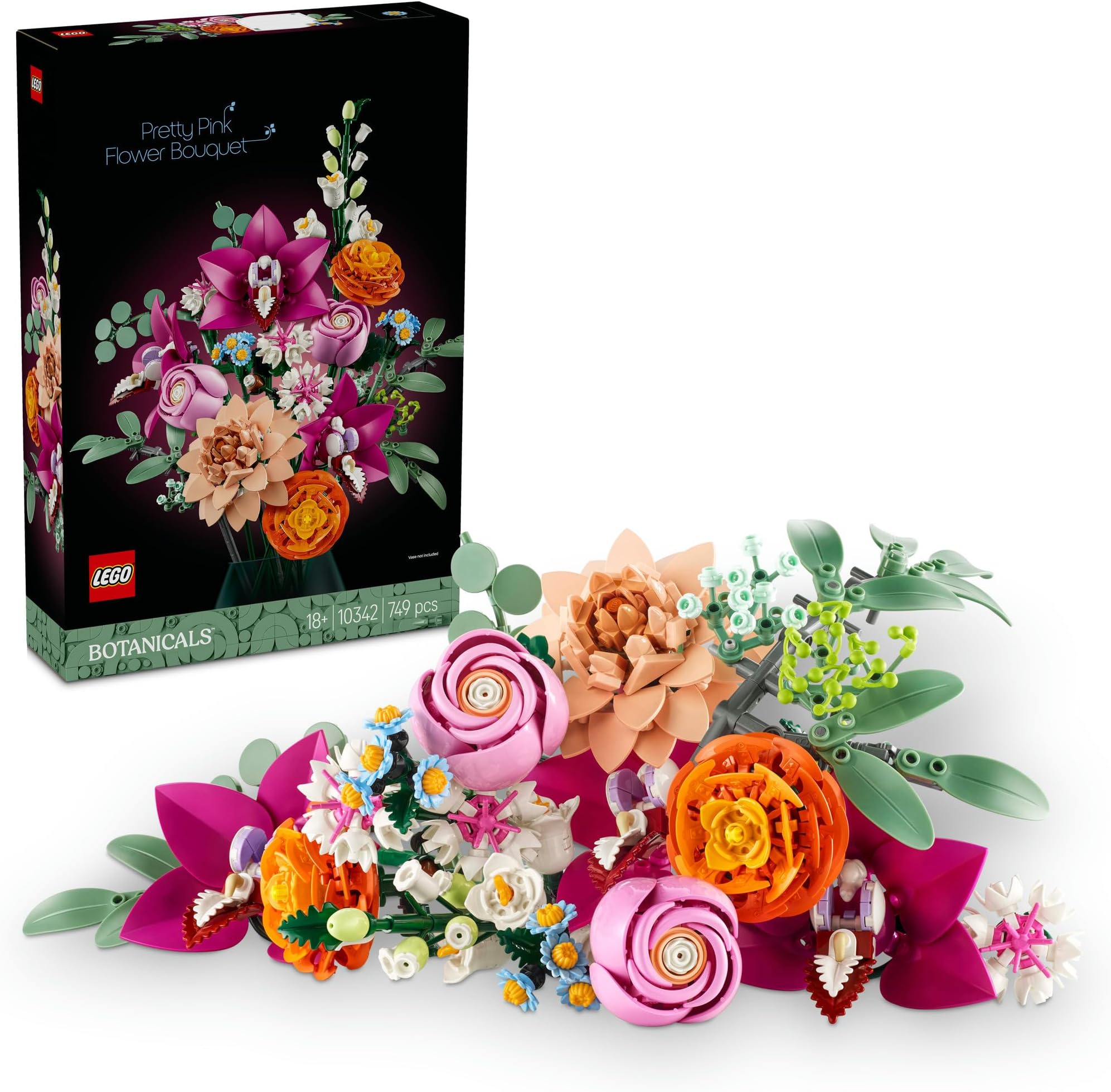 LEGO Botanicals Pretty Pink Flower Bouquet Craft Kit for Adults, Model ...
