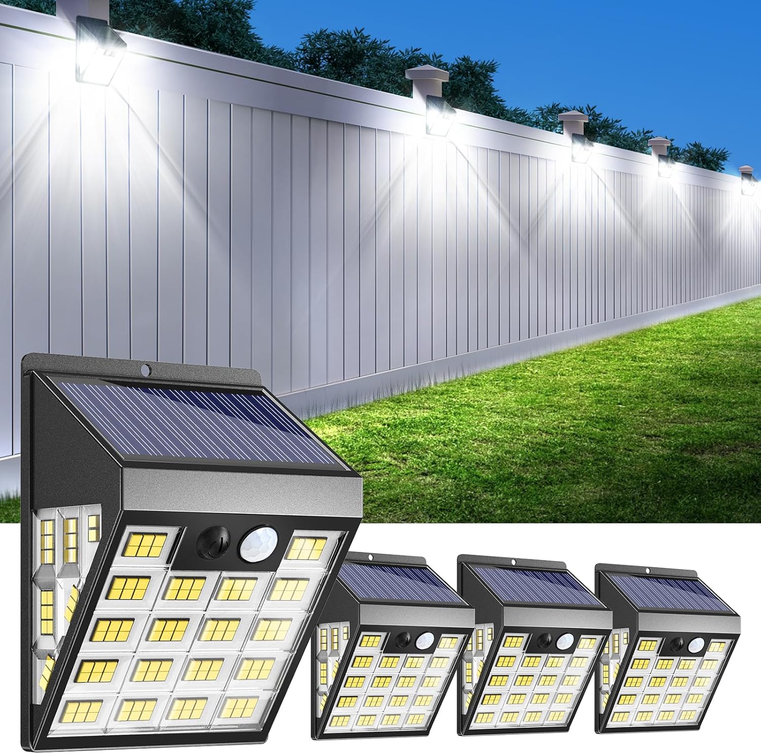 LIFENGSOLER 160LEDs Solar Motion Lights Outdoor,3-Sides Solar Wall ...