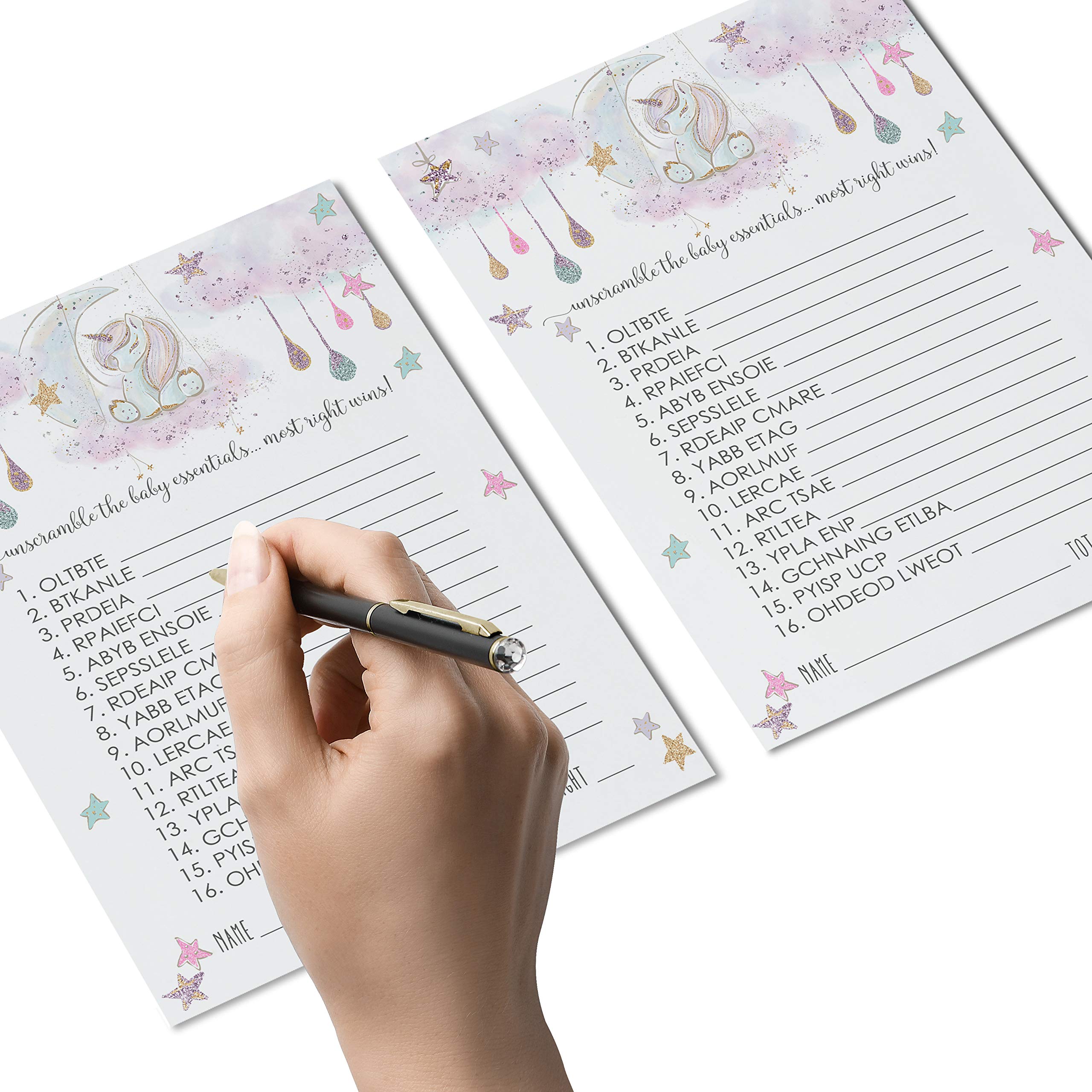 Unicorn Word Scramble for Baby Shower Game Cards (25 Pack) Girls ...