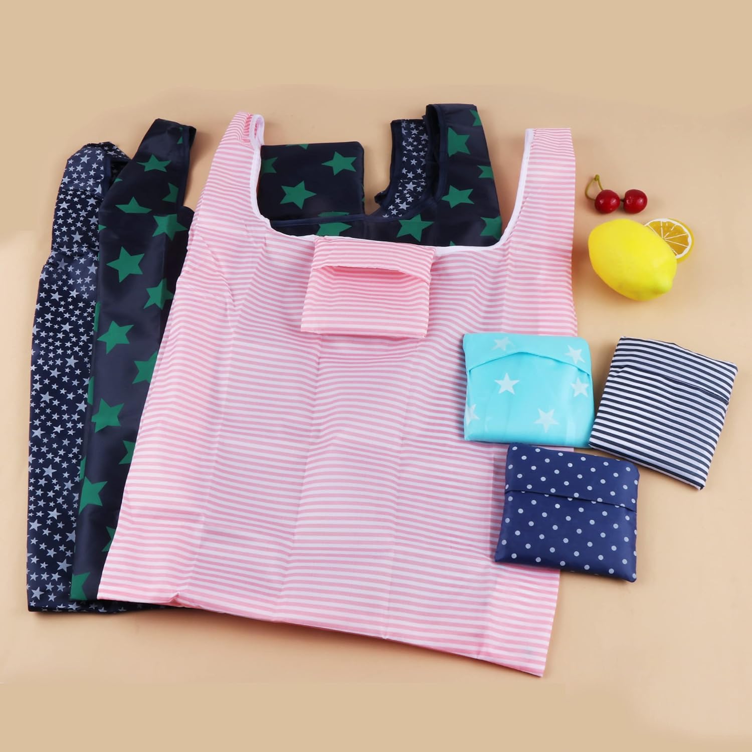 JSMTKJ 6 Sacs de Courses Pliables Sac à Provisions Réutilisable Sacs ...