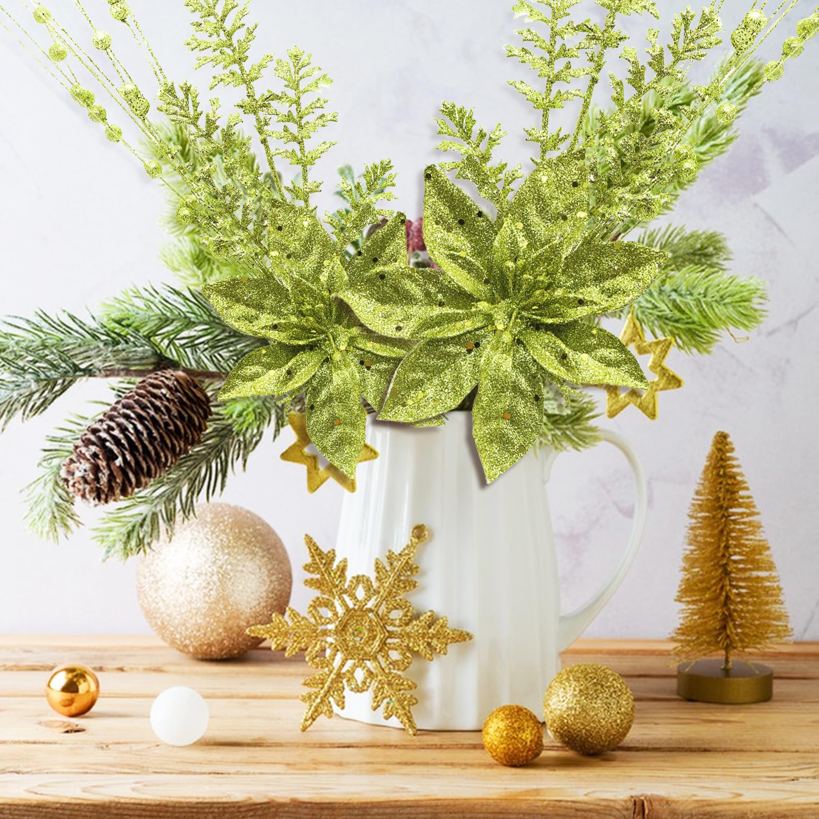 Snapklik.com : 24 Pack Artificial Glitter Berry Stem Ornaments 17.5 ...