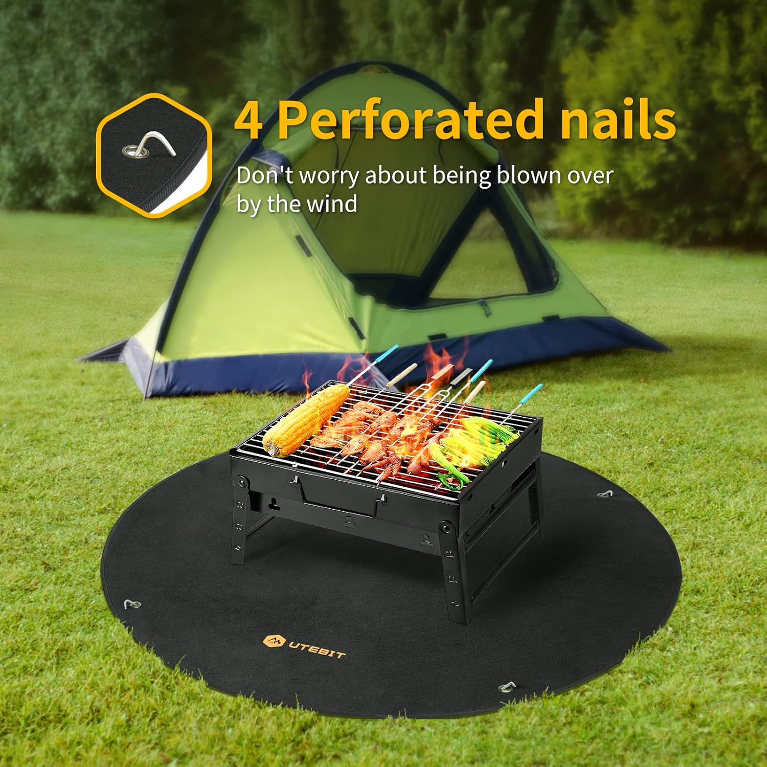 UTEBIT BBQ Fire Pit Mat, 42 inch Round Fireproof Under Grill Mat ...