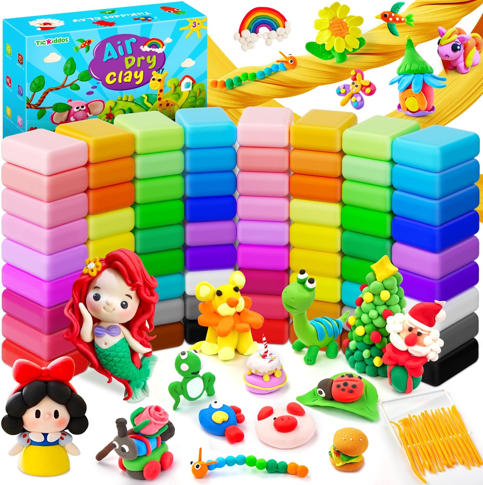 TicKiddos Air Dry Clay, 72 Bags 36 Colors Modelling Clay with 15 Tools ...