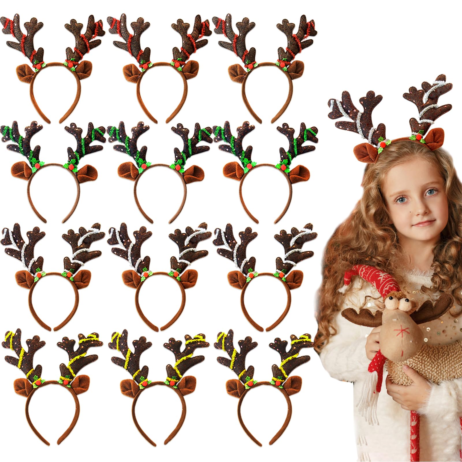 Amazon.com: 12 Pcs Christmas Reindeer Antlers Headband,Christmas ...