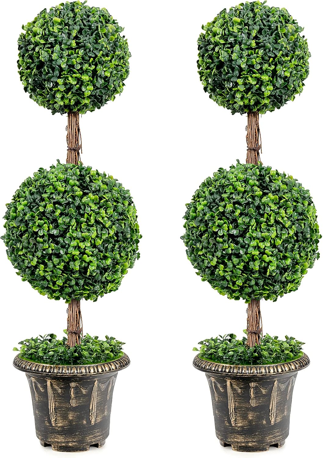 Amazon.com - Goplus 3 Ft 2 Pack Artificial Boxwood Topiary Tree, Fake ...