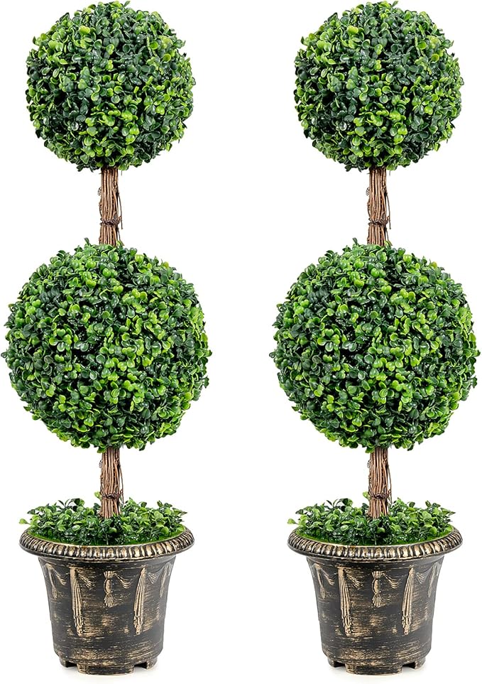Amazon.com - Goplus 3 Ft 2 Pack Artificial Boxwood Topiary Tree, Fake ...