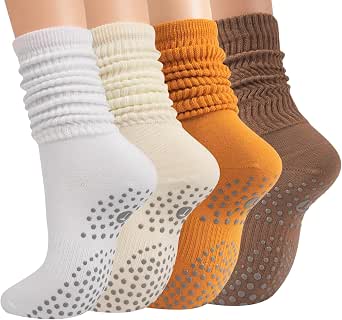 Juedverty Fall Grip Pilates Slouch Socks for Women – Non Slip Scrunch ...