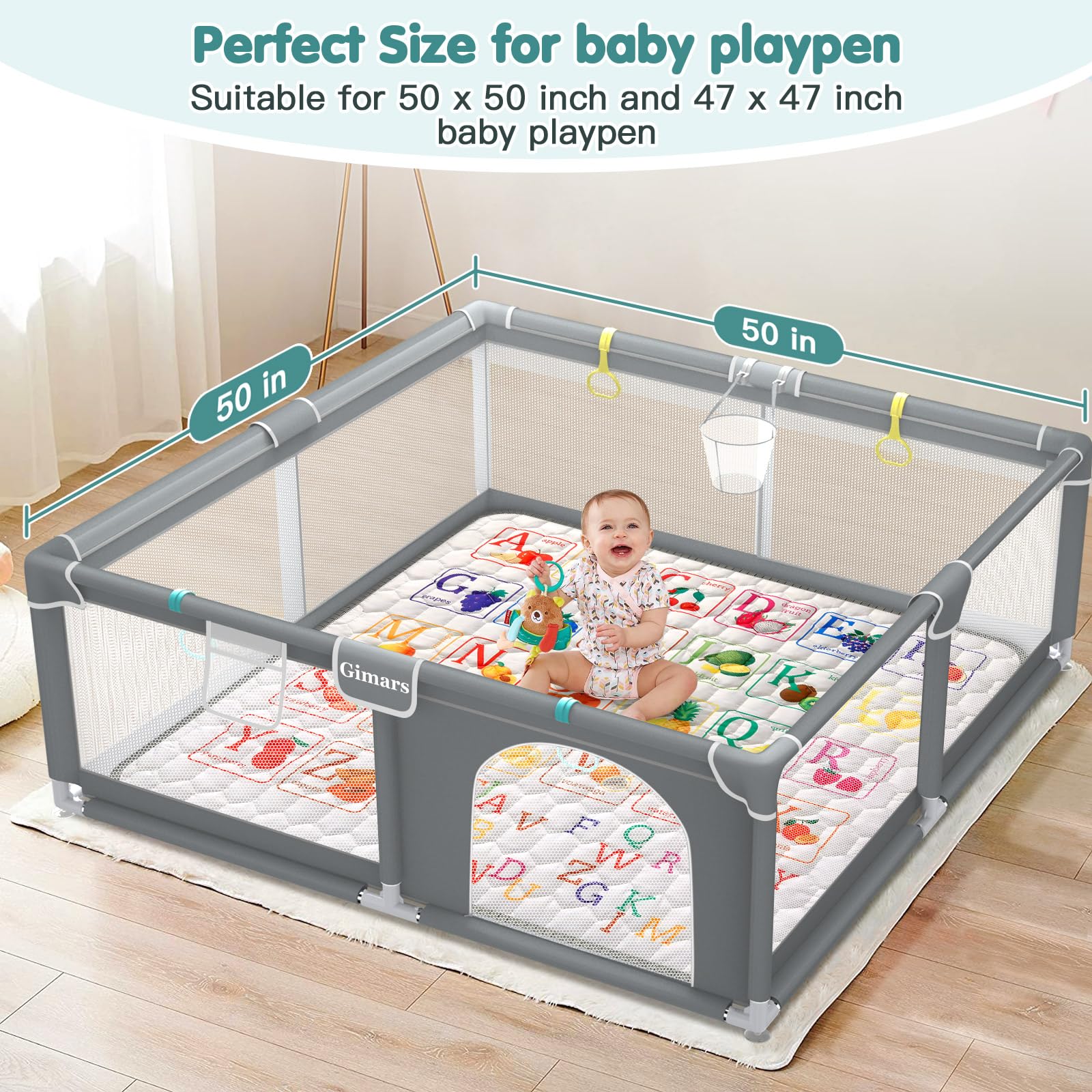 Gimars 50”x50” Padded Play Mat, Cute Pattern Design Play Playpen Mat ...