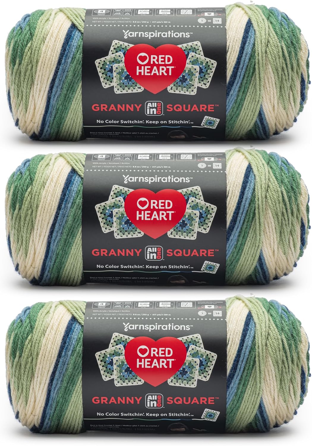 Amazon.com: Red Heart All in One Granny Square Aran - Lily PAD Yarn - 3 ...