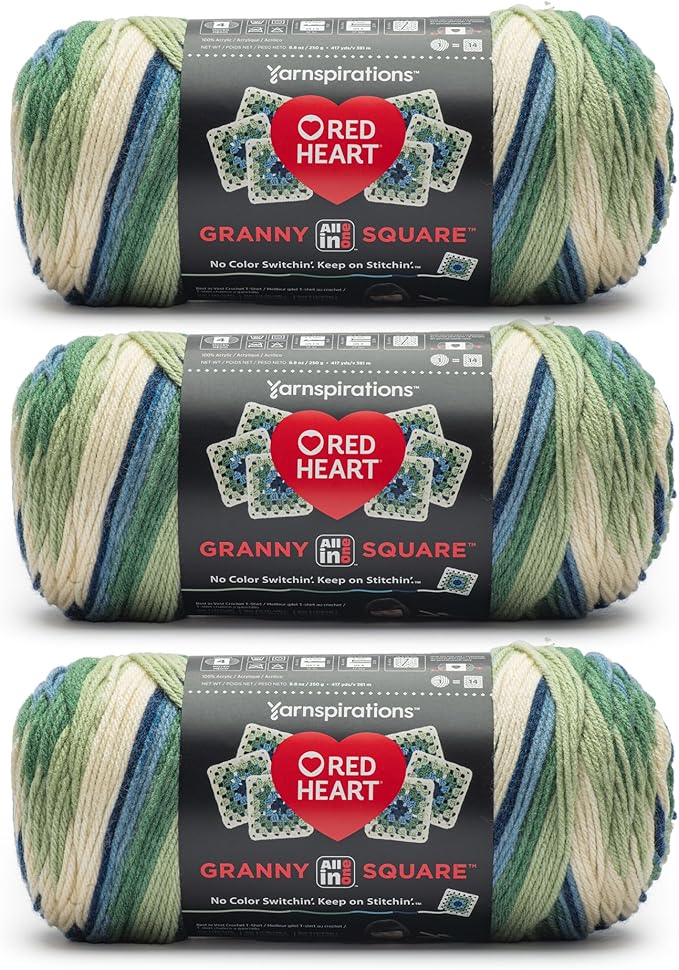 Amazon.com: Red Heart All in One Granny Square Aran - Lily PAD Yarn - 3 ...