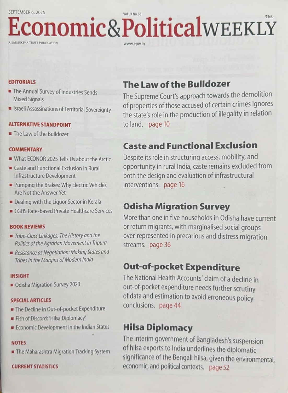 Buy Economic and Political Weekly magazine 06 September 2025 - The Law ...