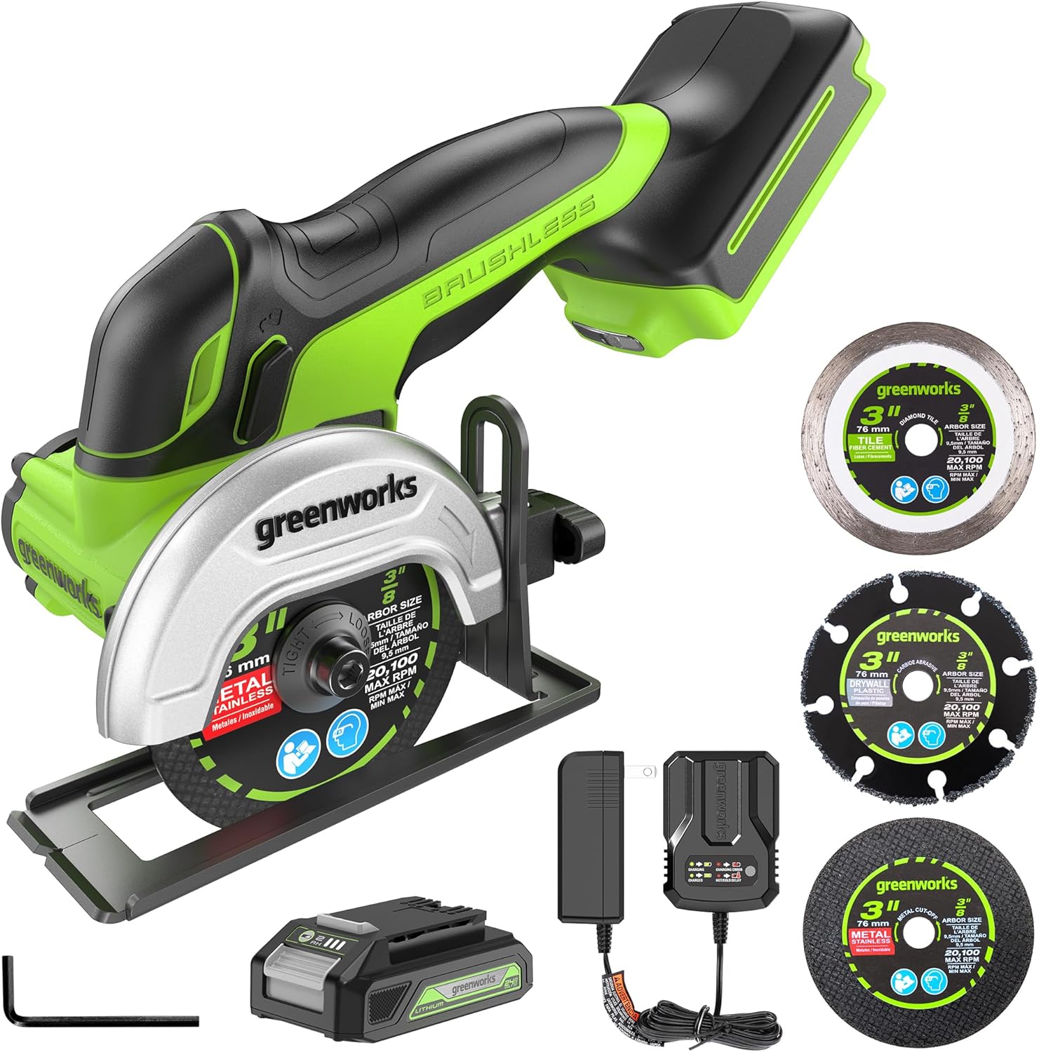Greenworks 24V Brushless Cordless Compact Cut-Off Tool Kit, 2.0Ah ...