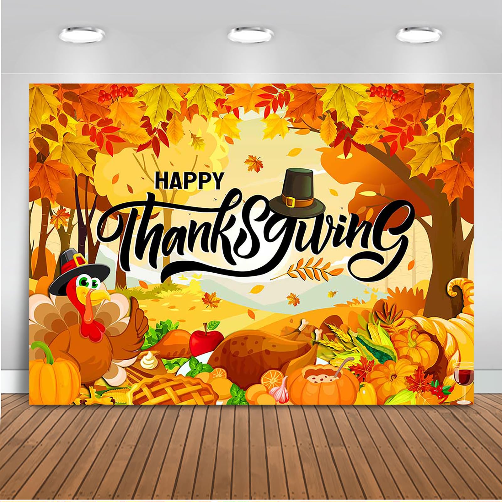 Amazon.com : Mocsicka Thanksgiving Backdrop Turkey Pumpkin Maple Leaves ...