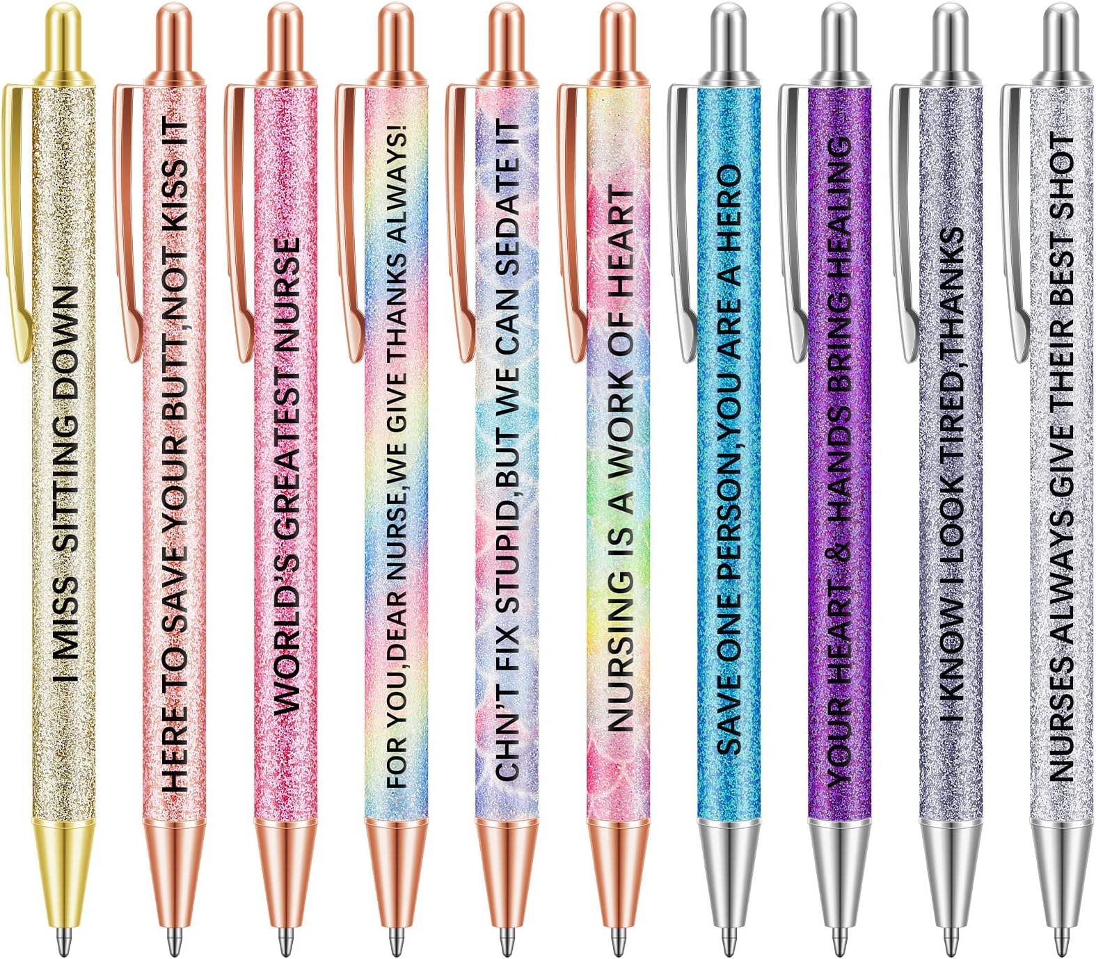 Amazon.com : Nuanchu 10 Pieces Funny Nurse Glitter Pen Set, Nurses ...
