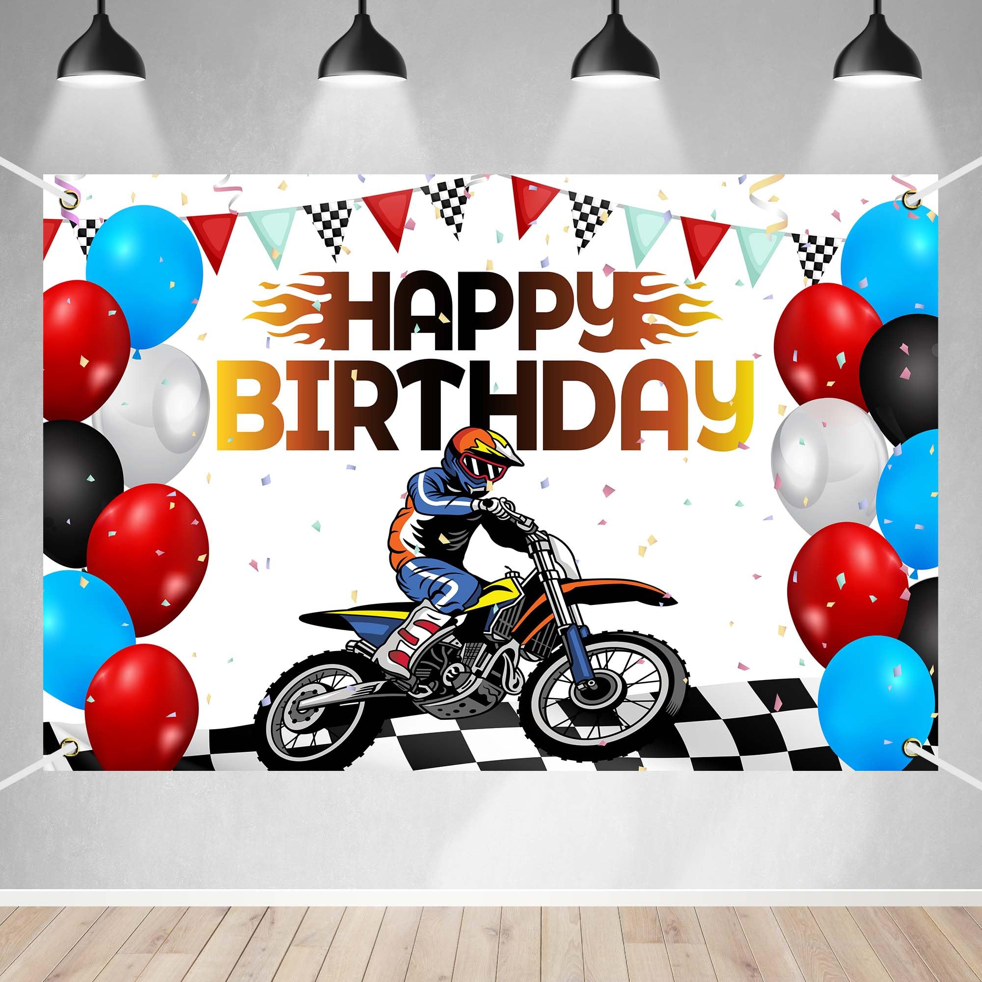 Amazon.com: Dirt Bike Happy Birthday Banner Backdrop Motorcycle ...
