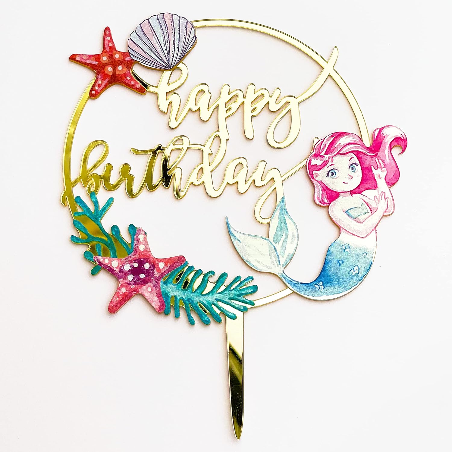 Amazon.com: APLUSELECTION Mermaid Birthday Cake Topper - Shiny Gold ...