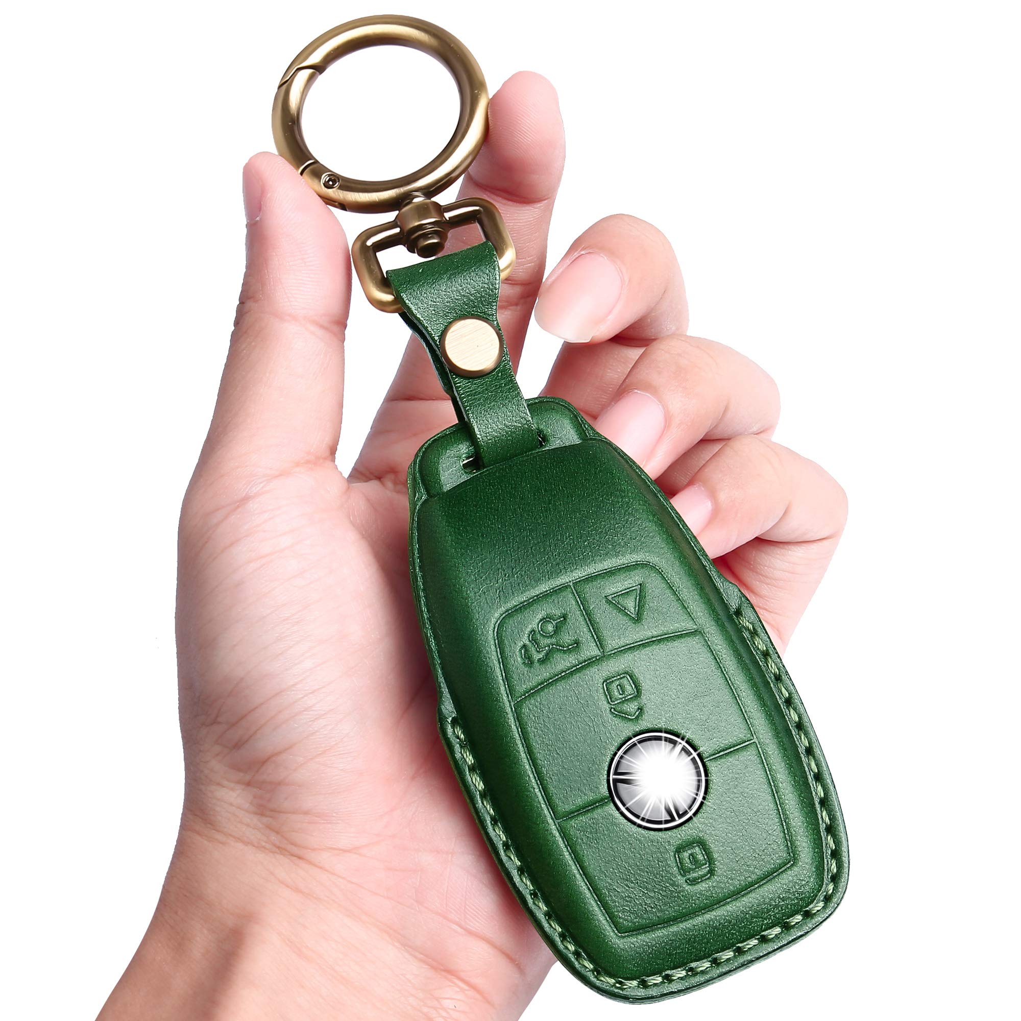 Buy For Mercedes Benz Genuine Leather key fob cover with keychain ...