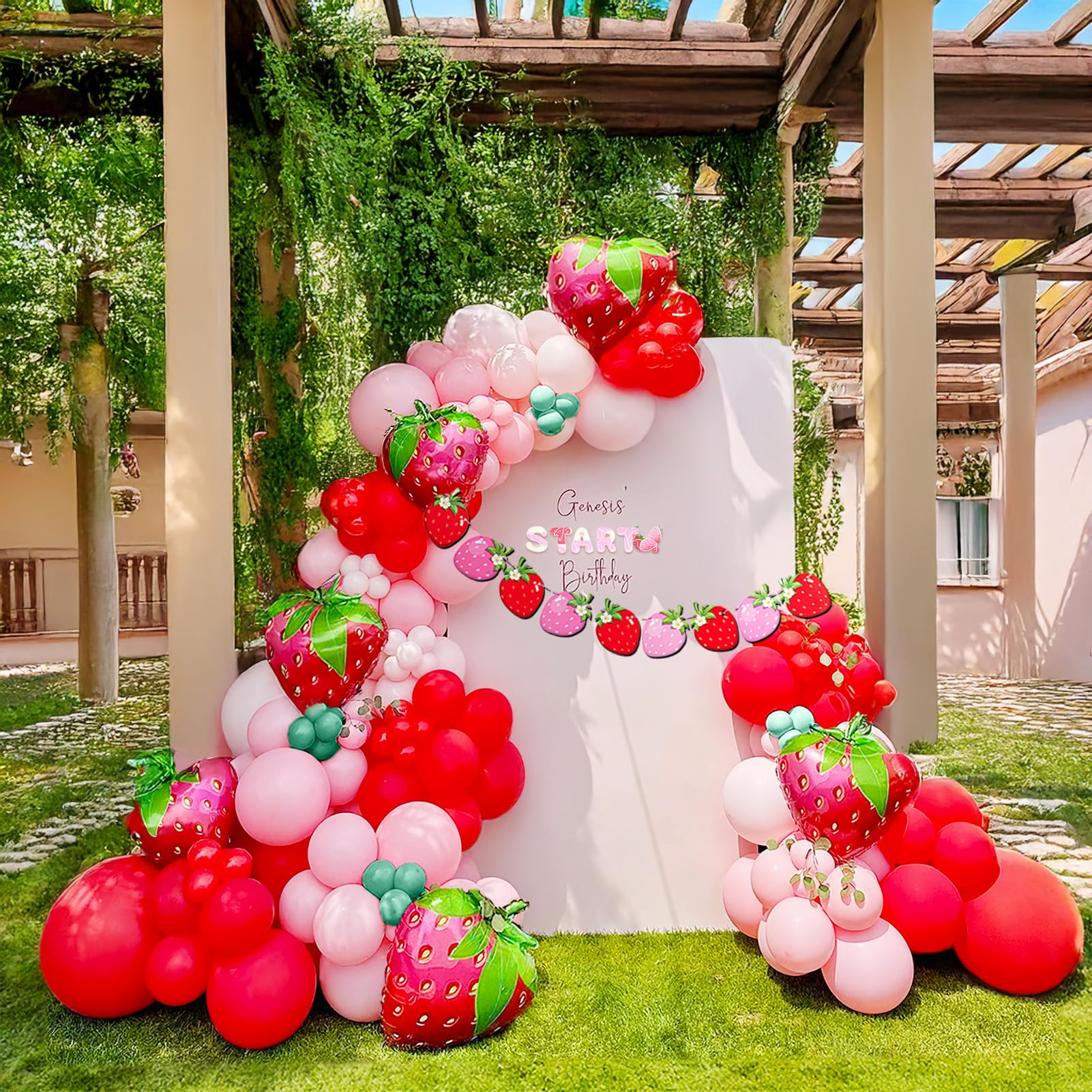 Amazon.com: Red and Pink Green Strawberry Balloon garland arch kit ...