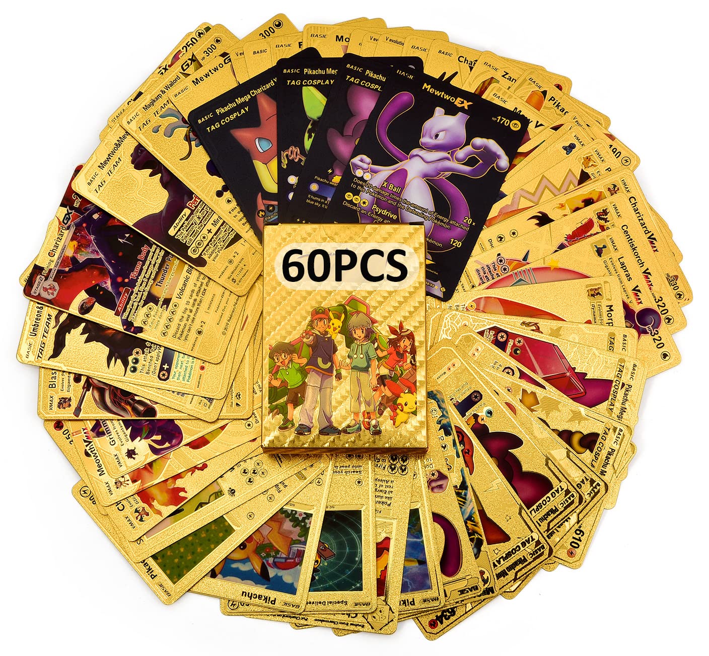 Buy 60PCS TCG Deck Box Gold Foil Cards, Assorted Golden Cards Ex Rares ...