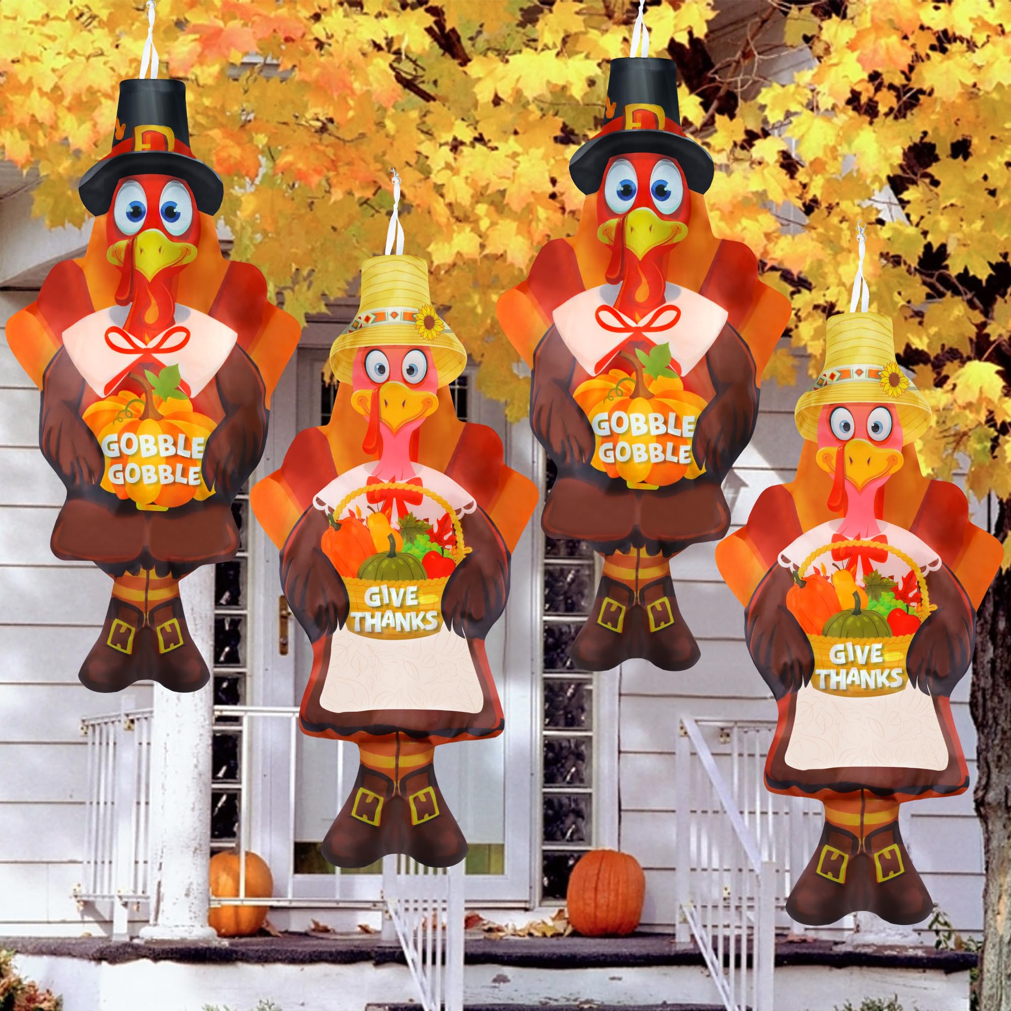 Amazon.com : 4 Packs Thanksgiving Turkey Windsocks Thanksgiving Outdoor ...