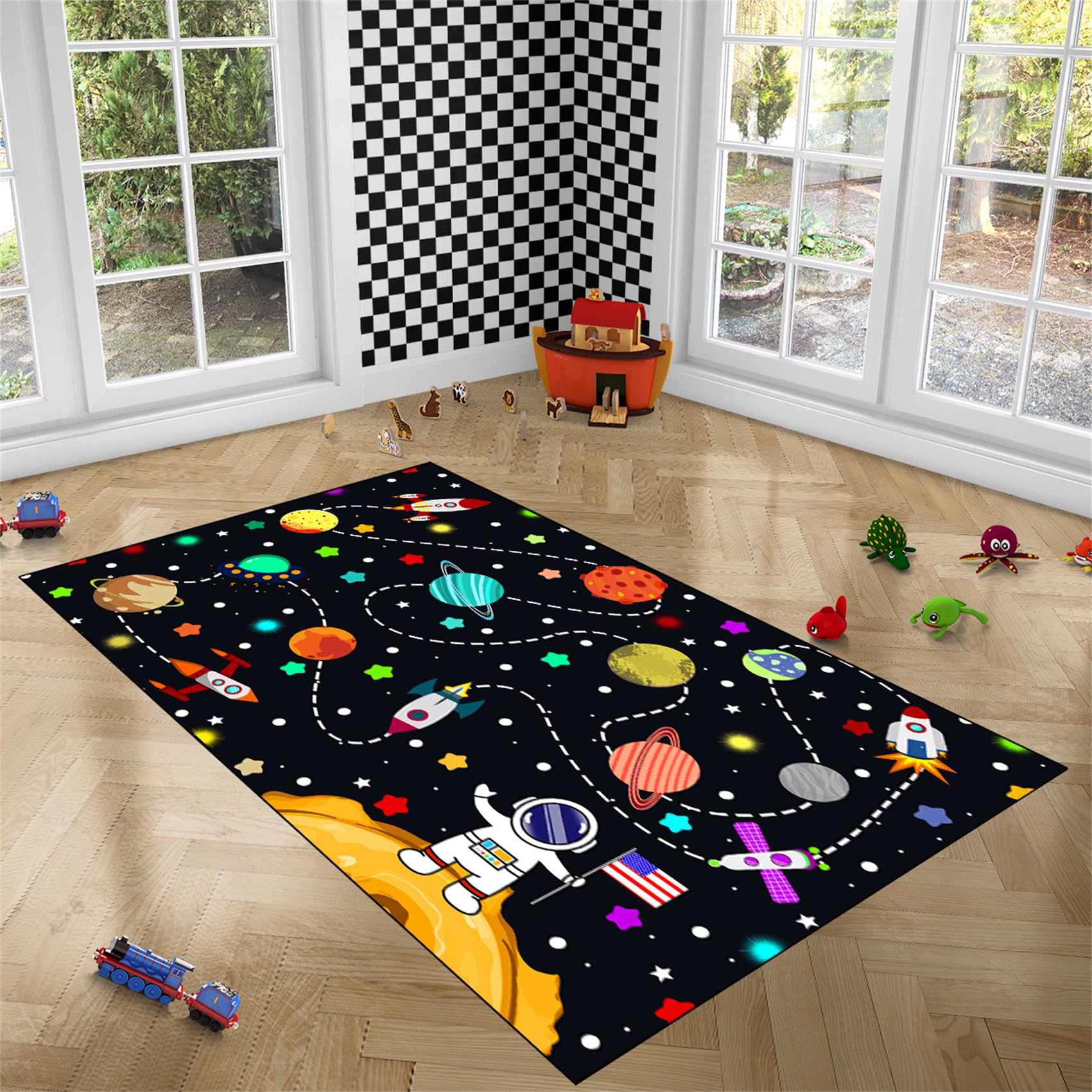 Outer Space Area Rugs - 70" L x 55" W Boys Galaxy Planet for Bedroom ...