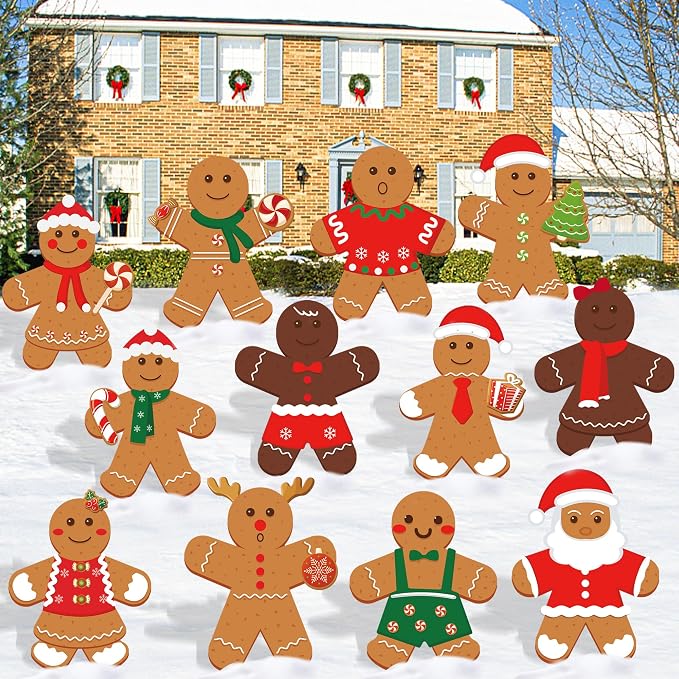 Amazon.com : 12 PCS Christmas Gingerbread Yard Sign Outdoor Gingerbread ...