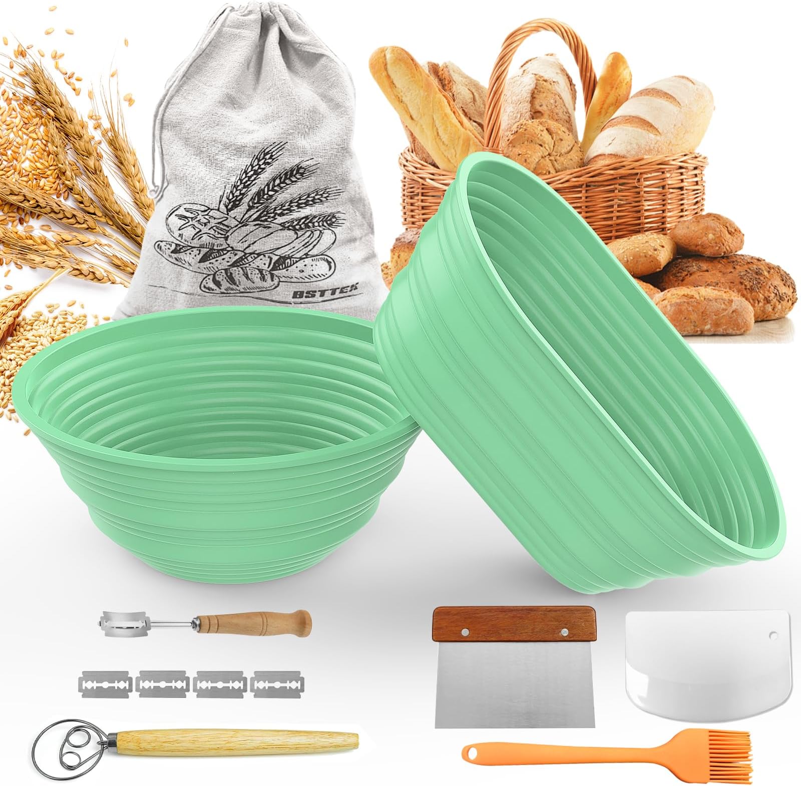 Amazon.com: Sourdough Starter Kit,2 Silicone Bread Baking Baskets,Sourdough Bread Baking ...