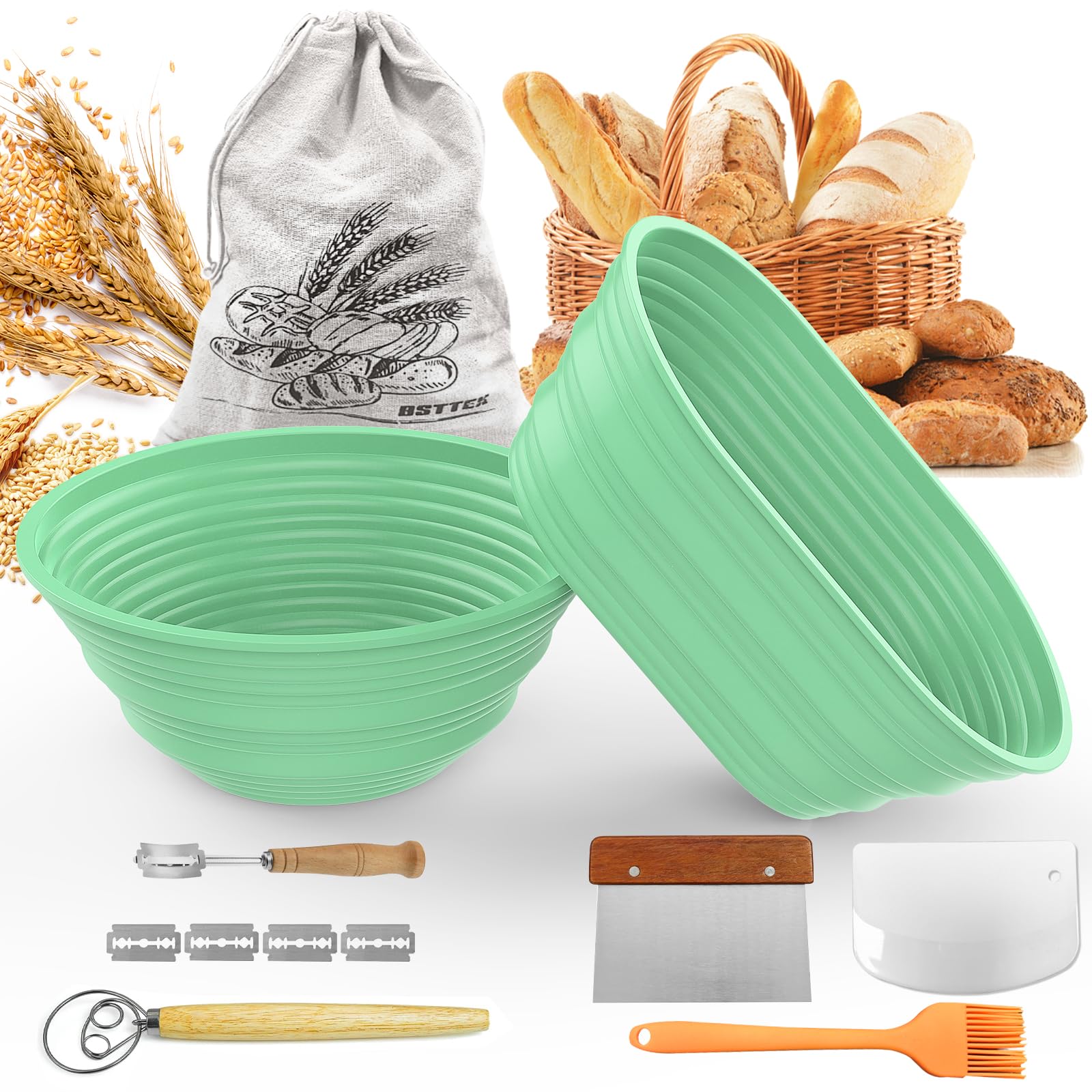 Amazon.com: Sourdough Starter Kit,2 Silicone Bread Baking Baskets,Sourdough Bread Baking ...