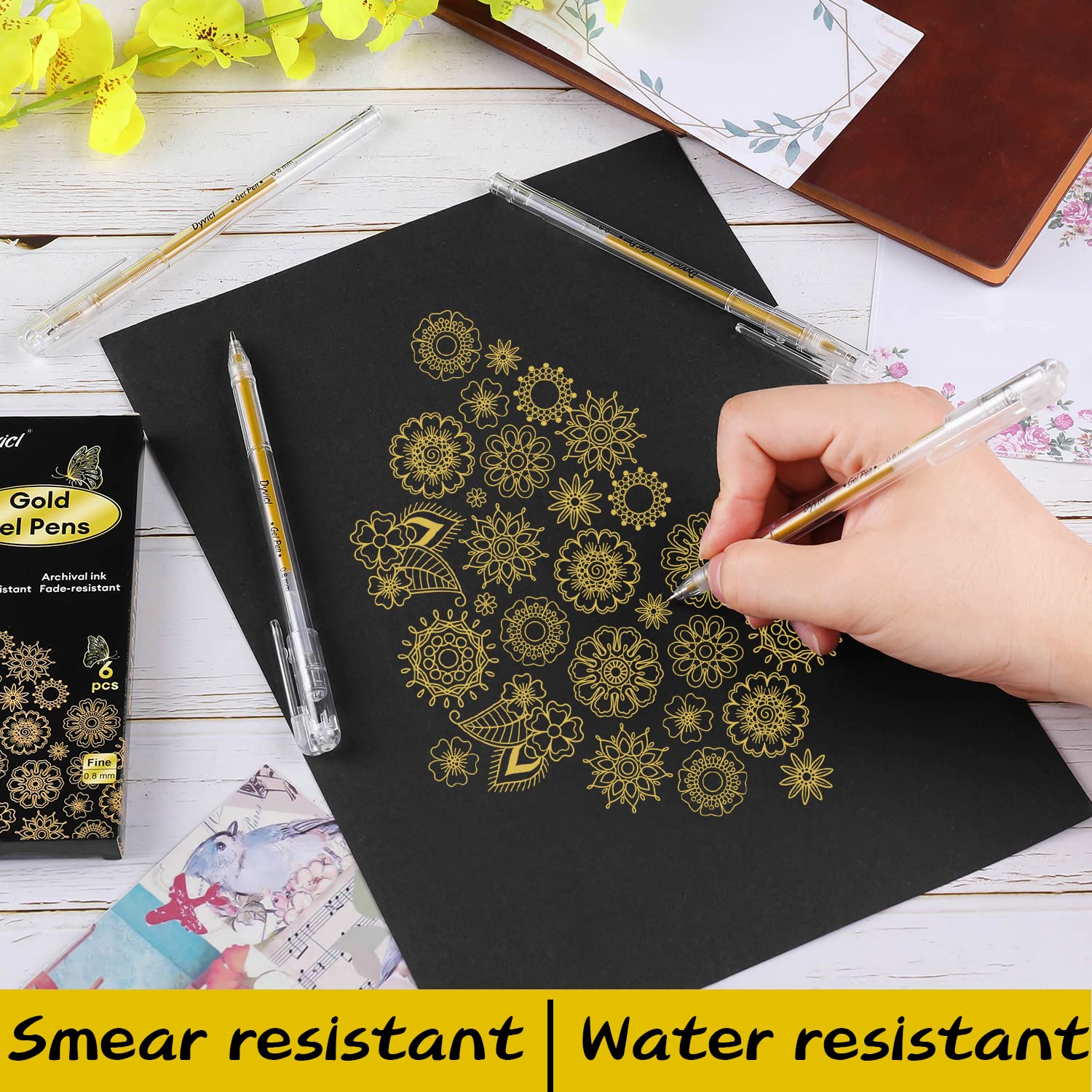 Snapklik.com : Gold Gel Pens, 0.8 Mm Fine Pens Gel Ink Metallic Gold ...