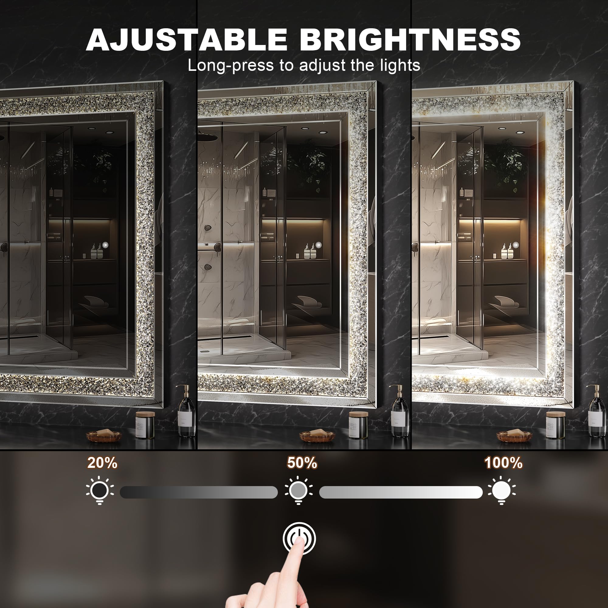 Snapklik.com : 40" X 26" LED Diamond Wall Mirror, Led Mirror For Home ...