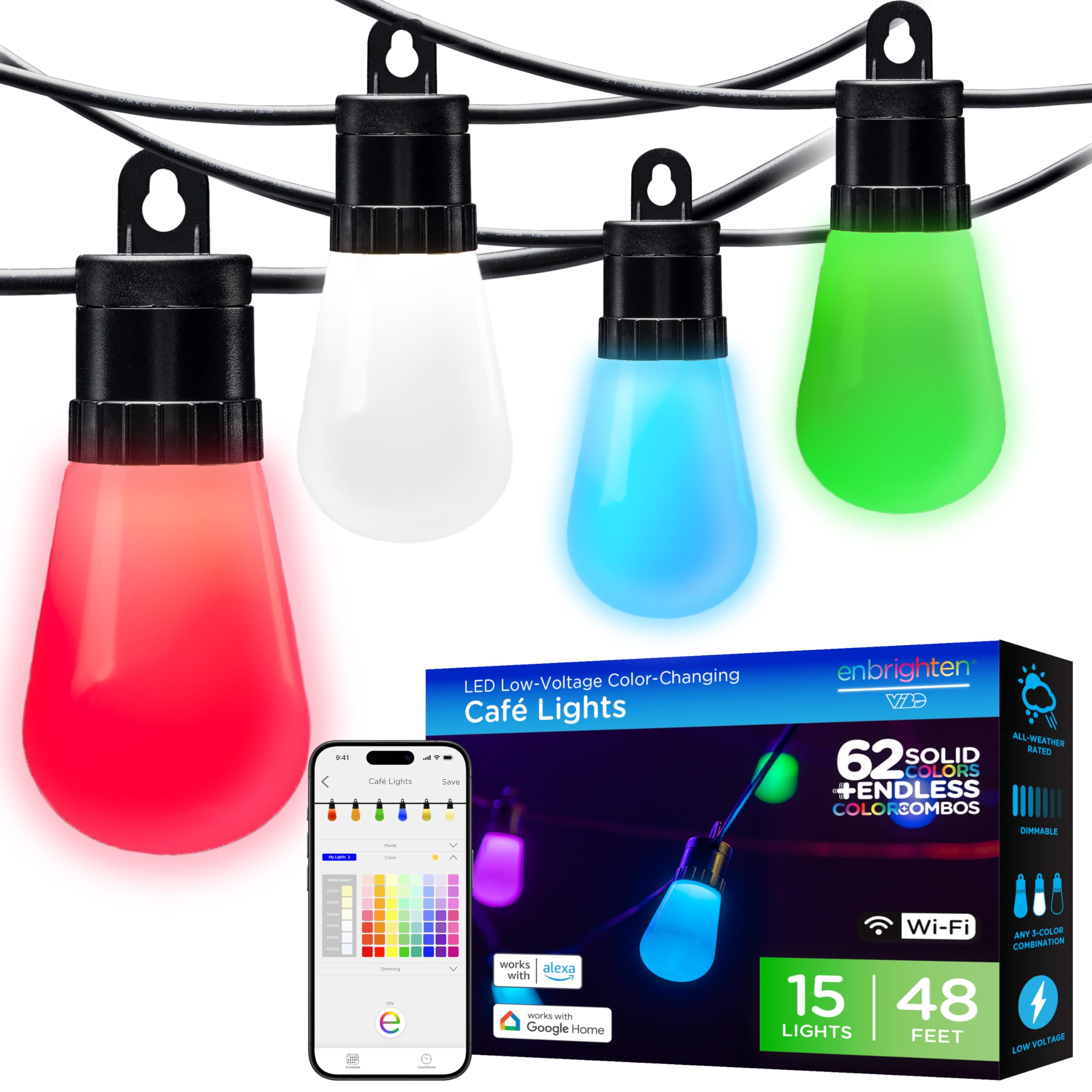 Amazon.com: Enbrighten Smart Color Changing String Lights, 48 ft, 15 ...