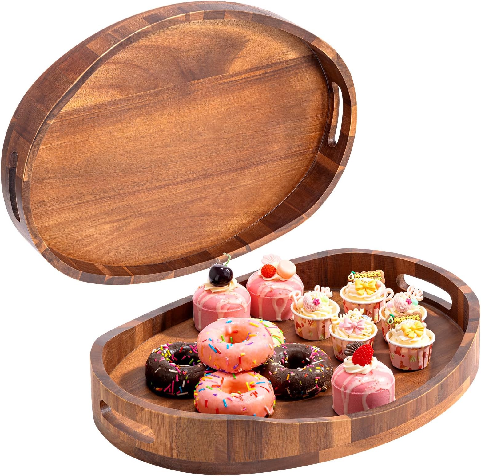 Amazon.com: Tvvtuww Serving Tray Acacia Wood Oval Large Tray with ...