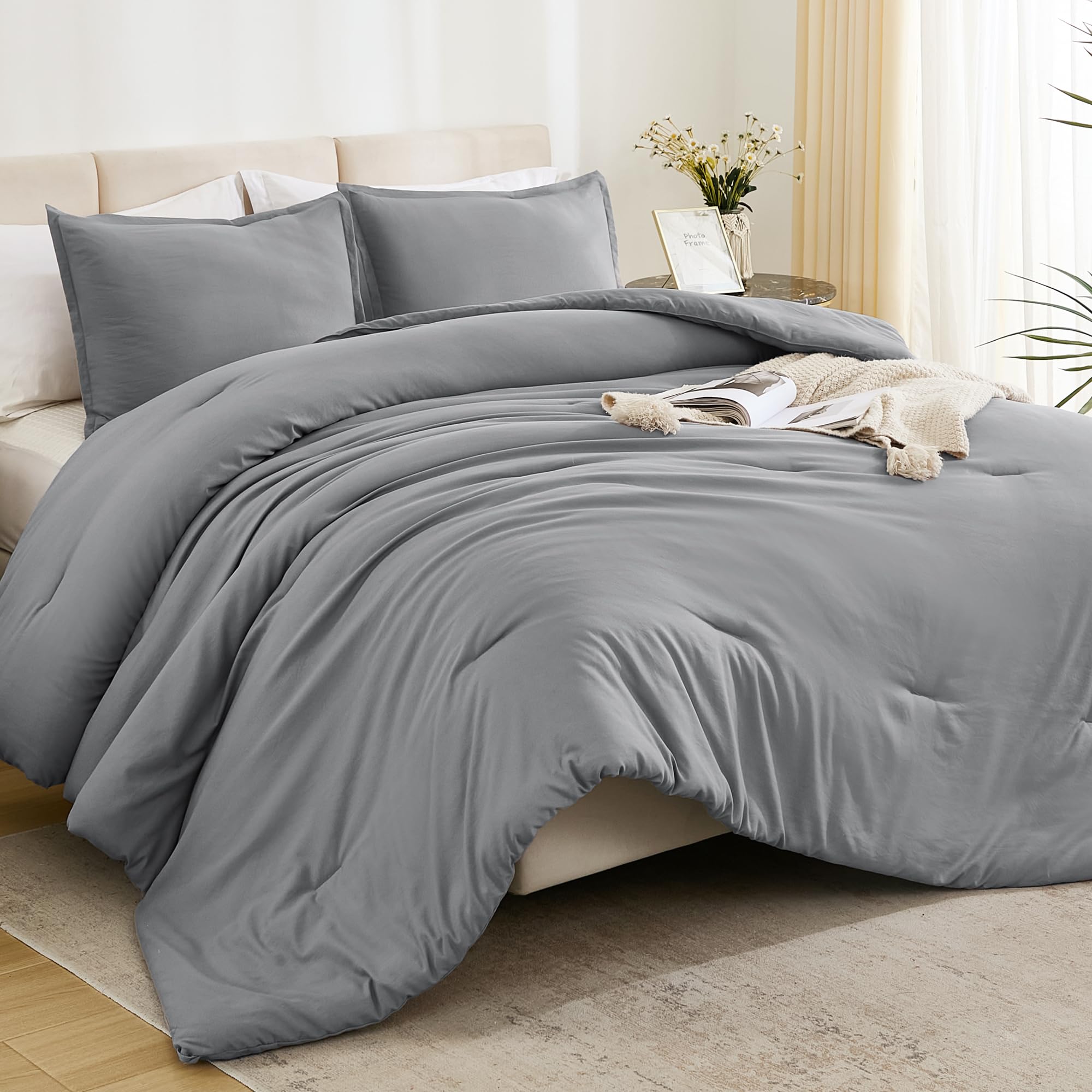 Amazon.com: Litanika Comforters Medium Gray Full Size, 3 Pieces ...