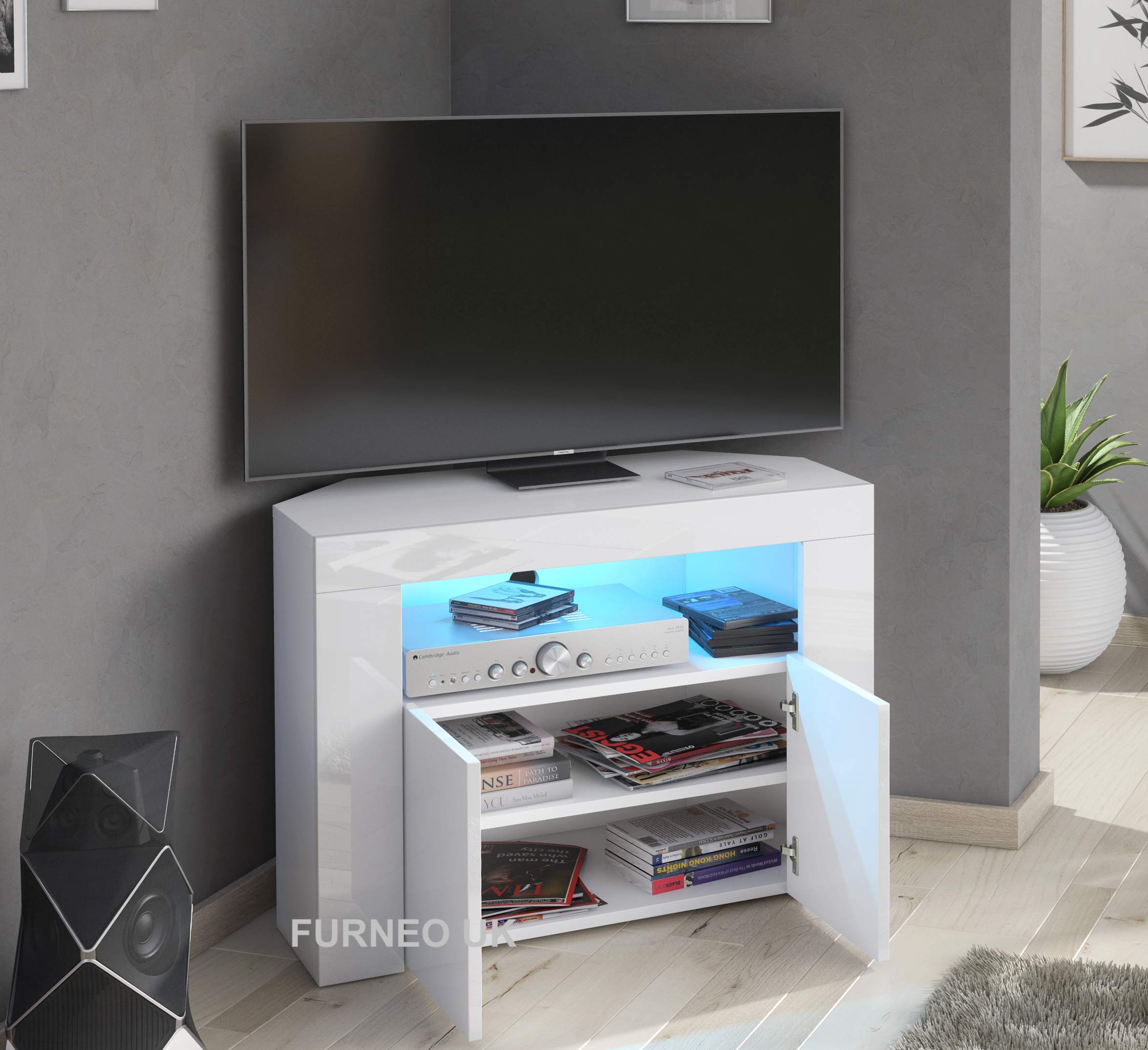 Furneo Corner TV Stand Unit Cabinet Matt & High Gloss Clifton07 Blue ...