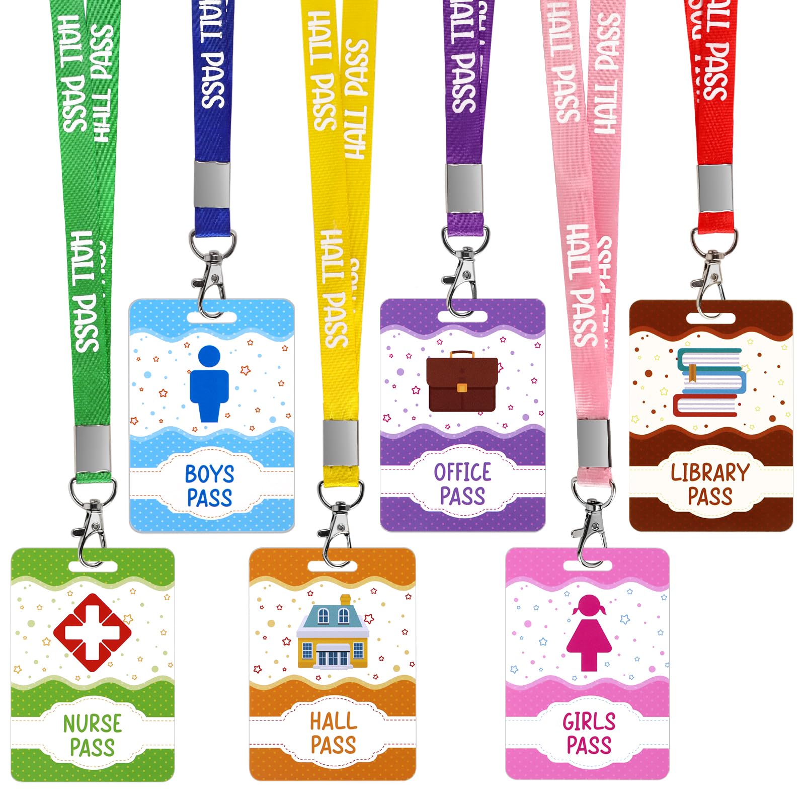 Amazon.com: 6 Pieces Hall Pass Lanyards and School Passes Set, Plastic ...